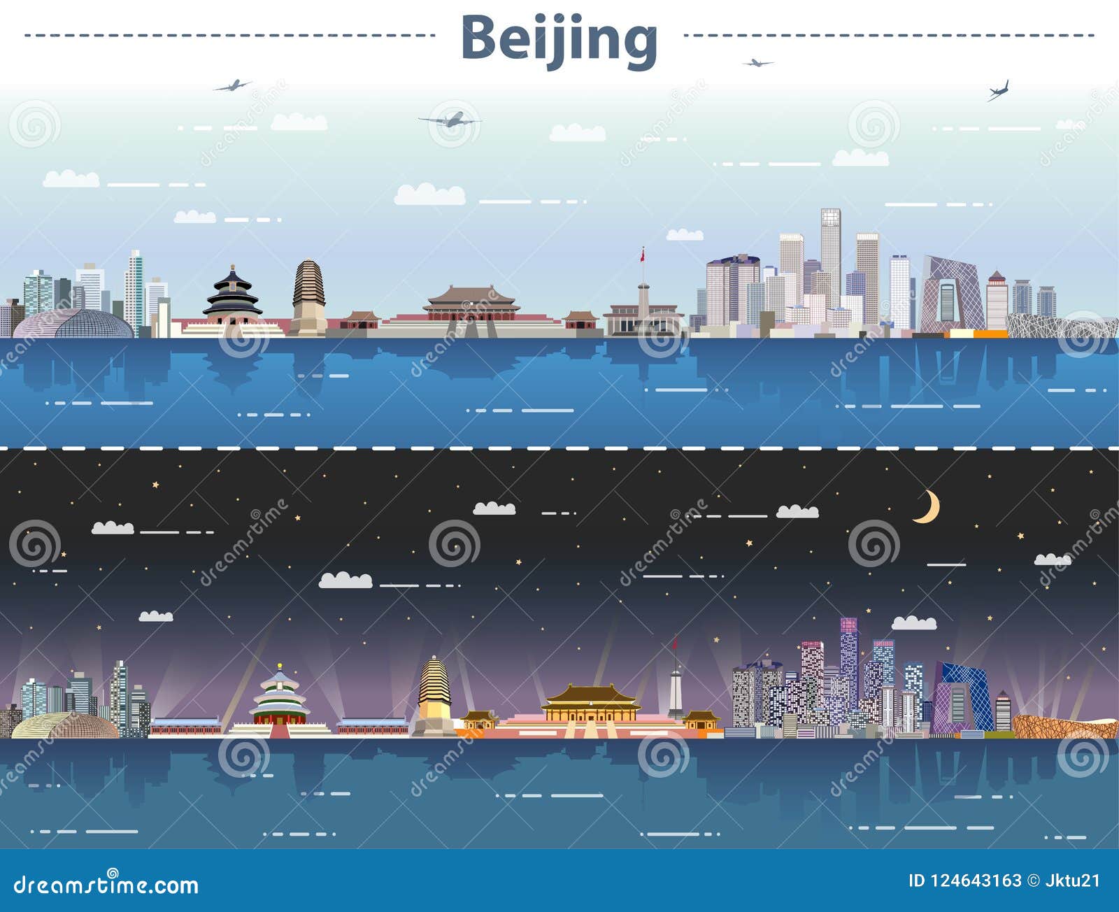 Beijing Skyline With Panorama In Sky Background Vector Illustration ...