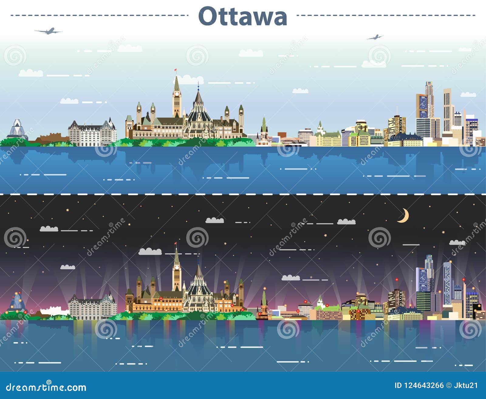 Abstract Ottawa Skyline With Color Buildings. Cartoon Vector ...