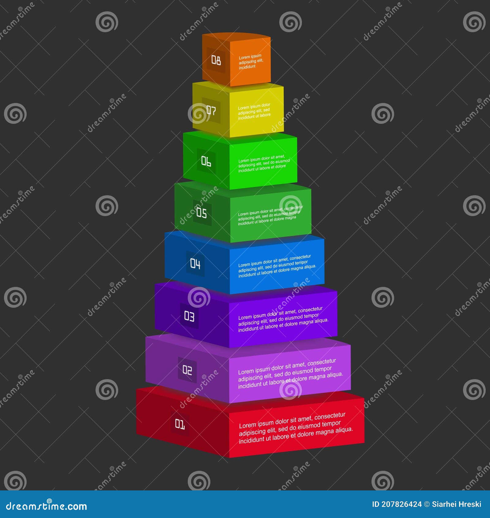 Vector Abstract Infographic with 8 Step or Options. Pyramid for ...