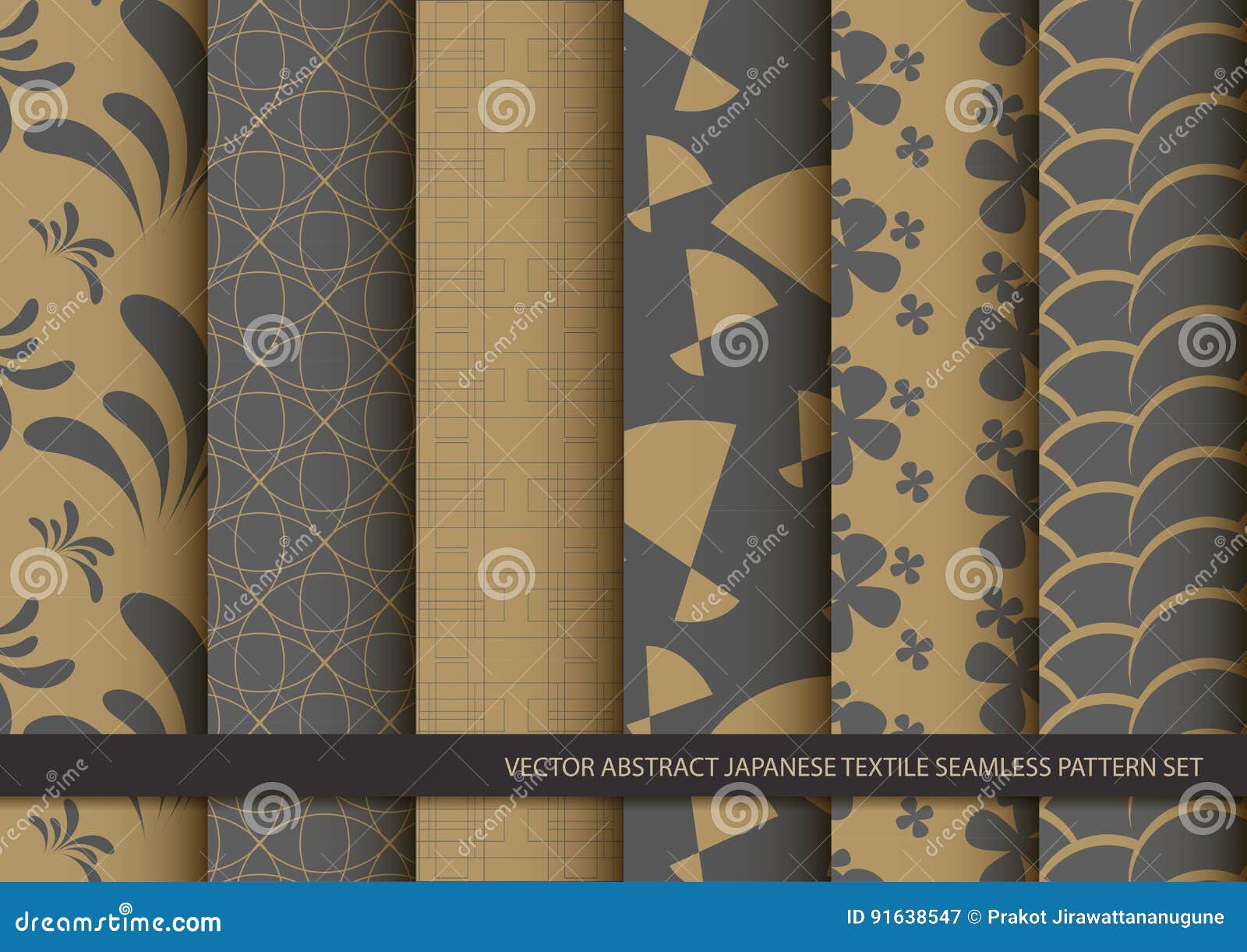 Vector Abstract Japanese Textile Seamless Pattern Set Stock Vector ...