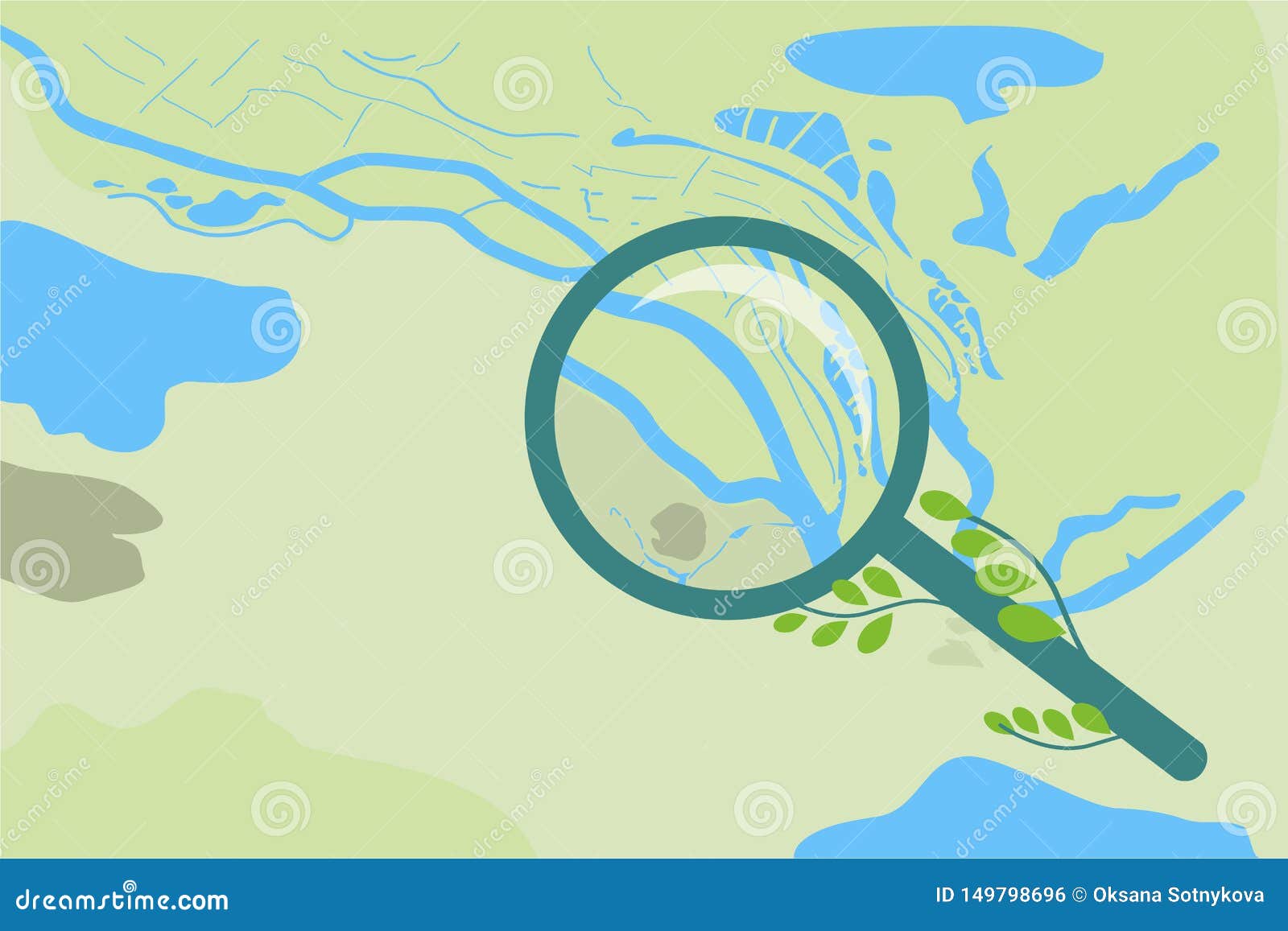Vector Abstract Map of the Area and a Magnifier with a Magnification ...