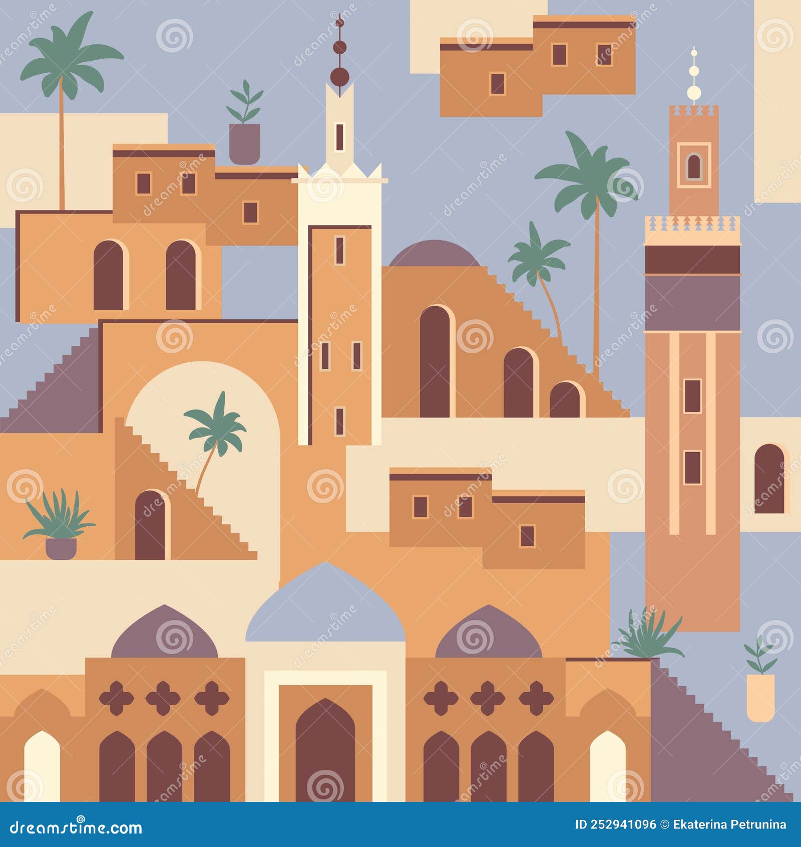 Vector Abstract Middle Eastern Town Flat Illustration. Architecture ...