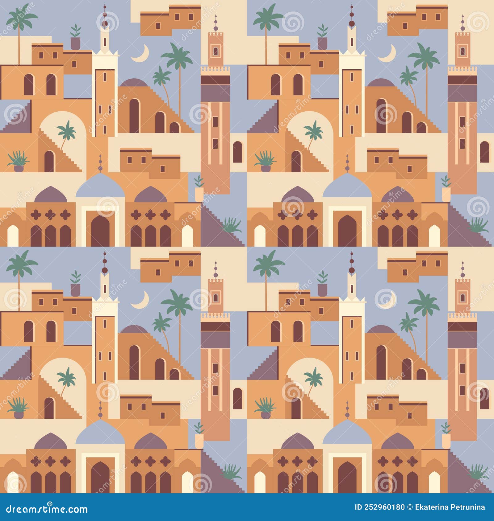 Vector Abstract Middle Eastern Town Flat Illustration. Seamless ...