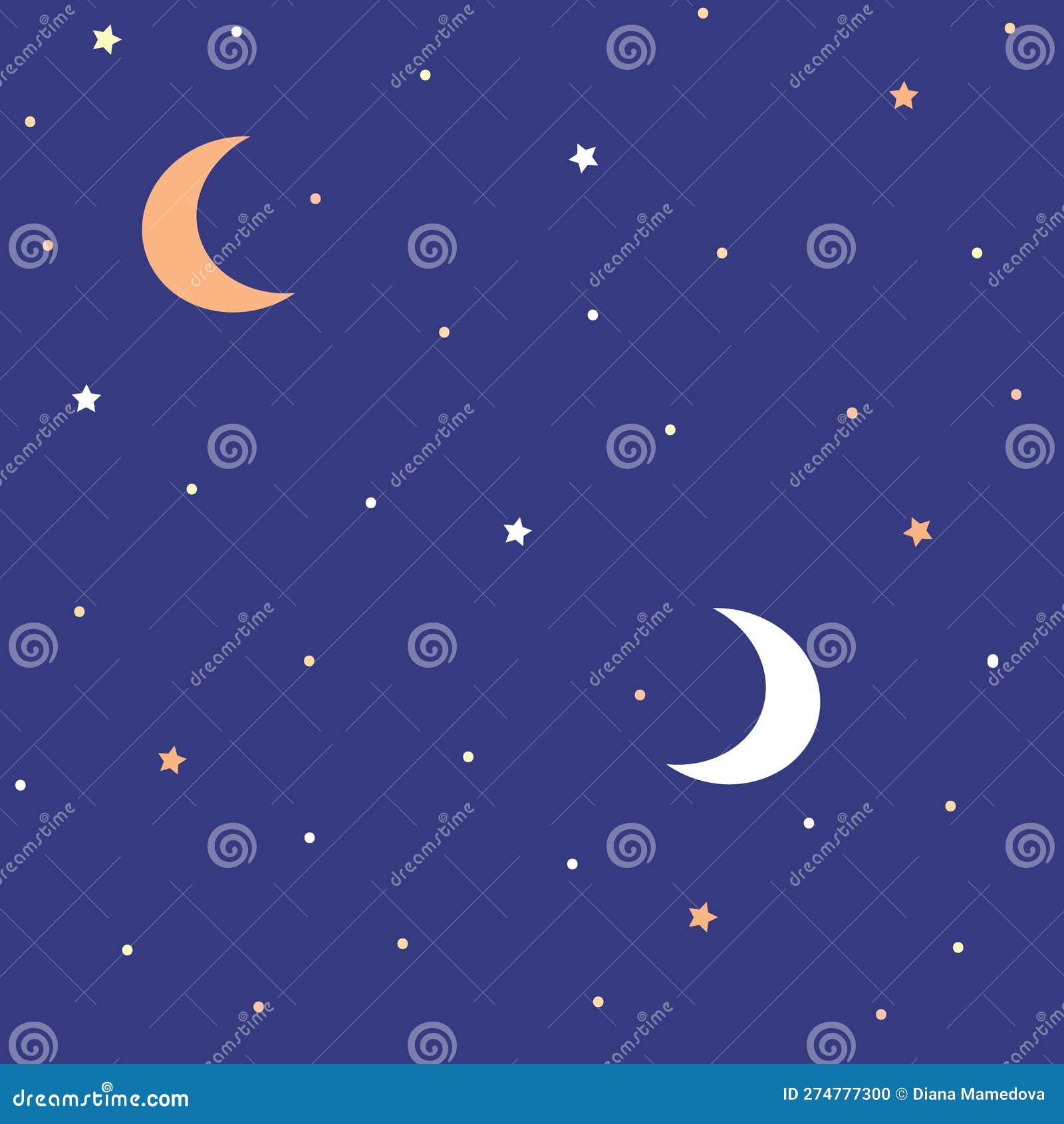 Vector Abstract Moon and Stars on Blue Sky Repeating Pattern Background ...