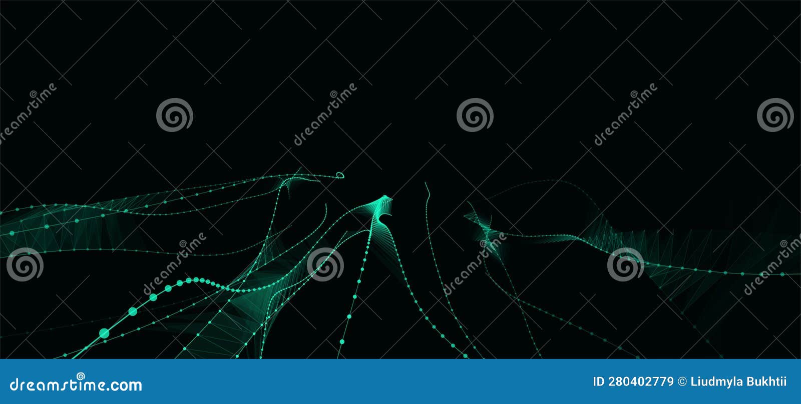 Vector Abstract Moving DNA Wave with Dots and Lines. Concept Network ...