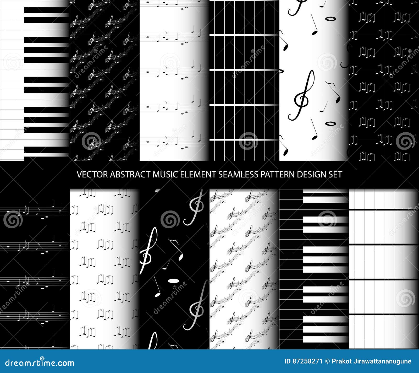 Vector Abstract Music Element Seamless Pattern Design Set Stock Vector ...