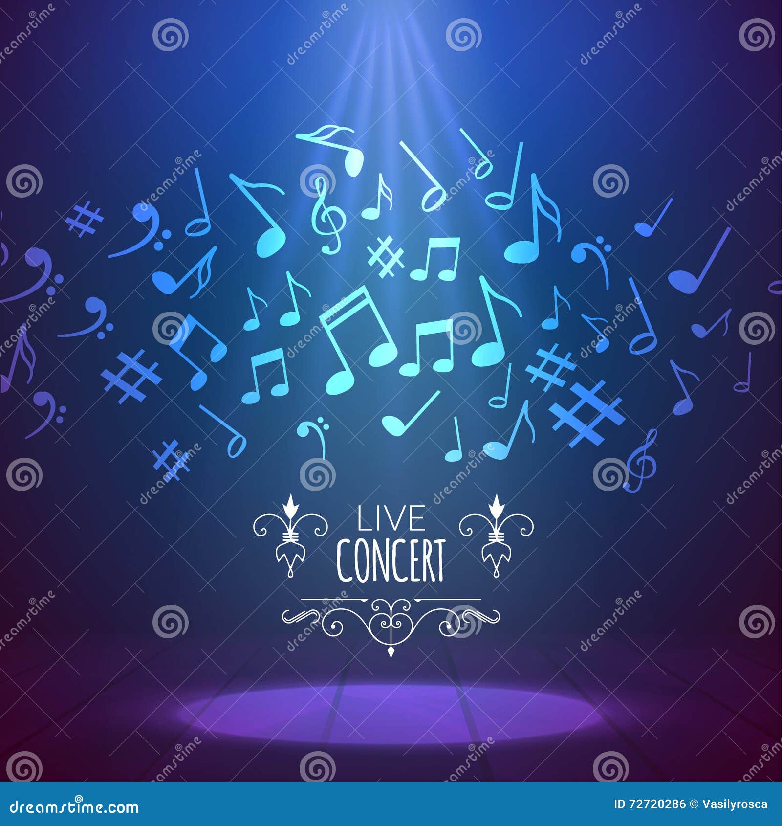 Vector Abstract Musical Background with Musical Notes on Illuminated ...