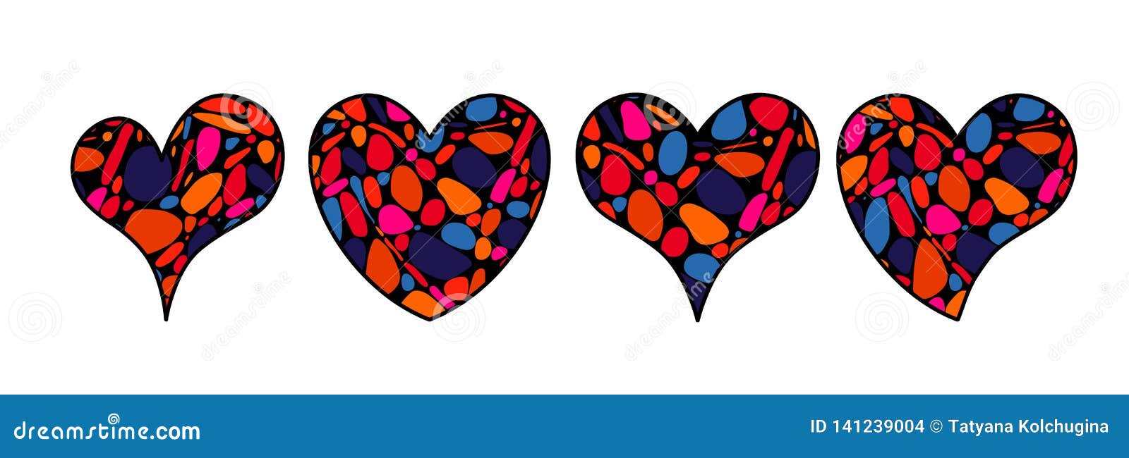 Vector Abstract Objects in the Shape of Heart in Zen Doodle Style Stock ...