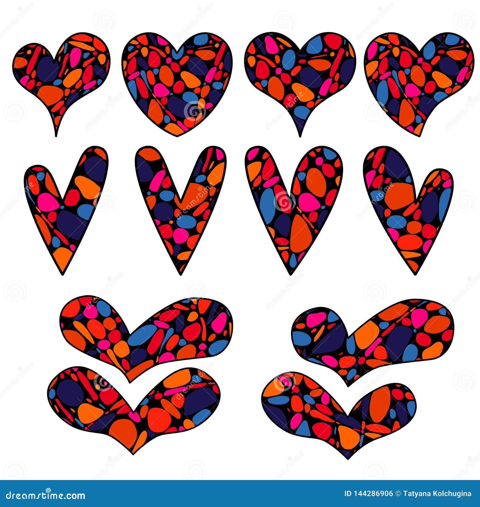 Vector Abstract Objects in the Shape of Heart in Zen Doodle Style Stock ...