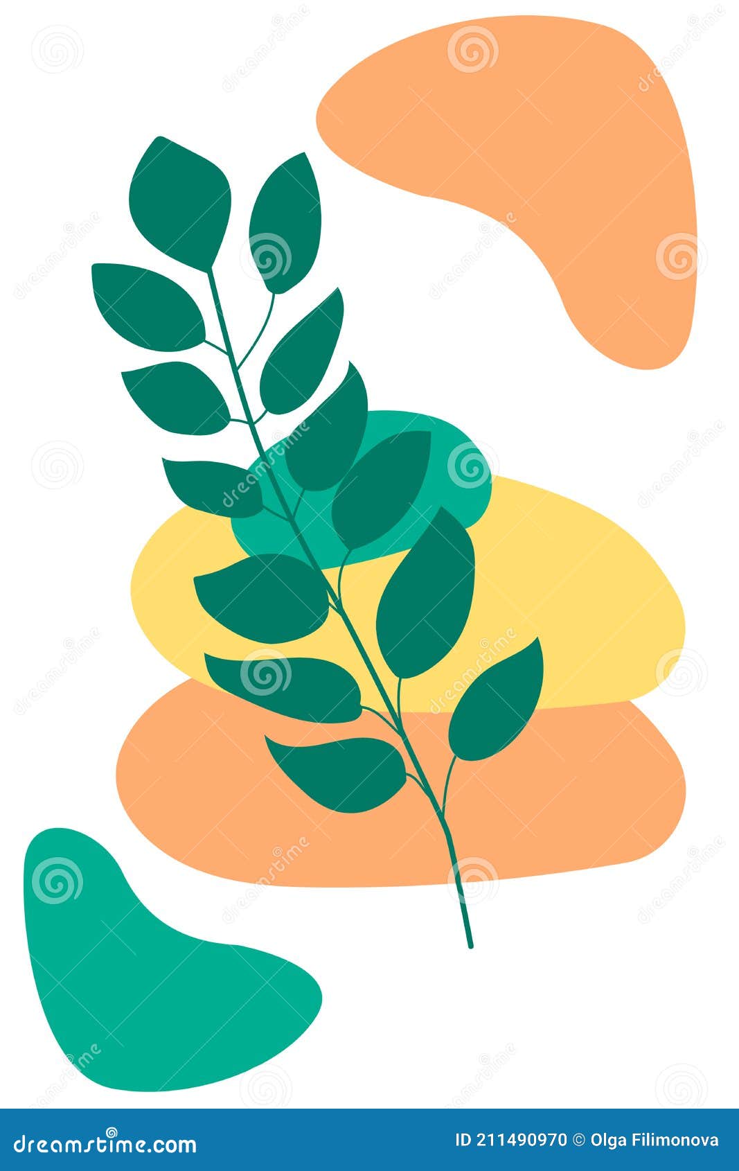 Vector Abstract Plant with Shapes Background. Style Template for Cards ...