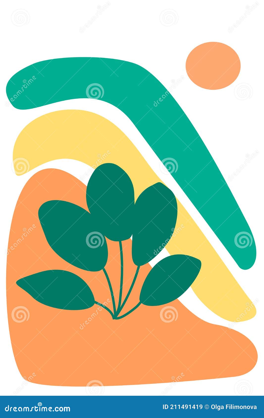 Vector Abstract Plant with Shapes Background. Style Template for Cards ...