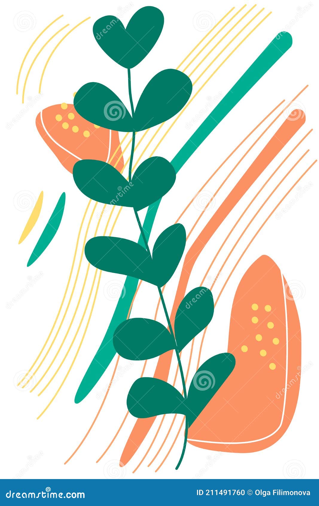 Vector Abstract Plant with Shapes Background. Style Template for Cards ...