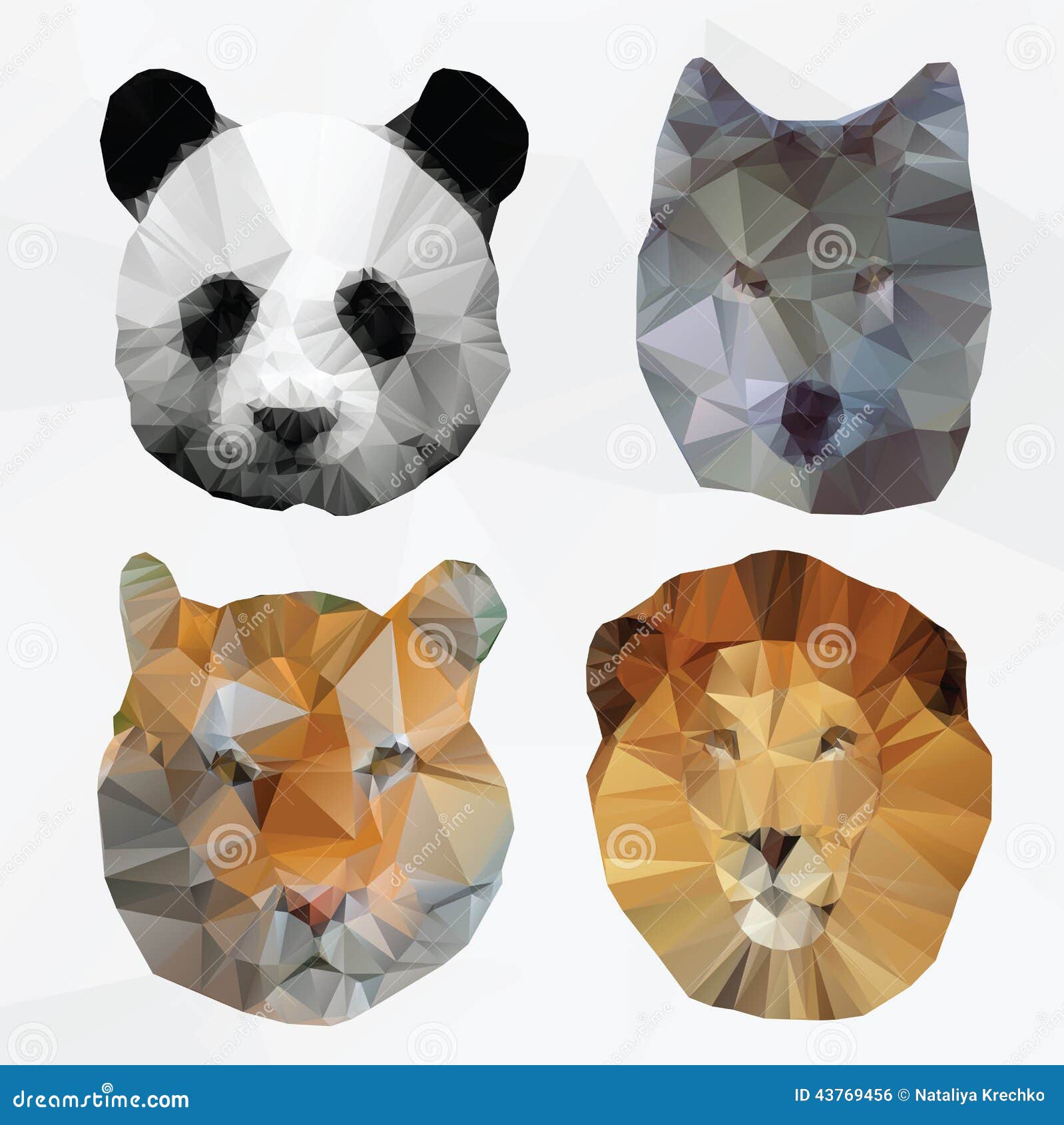 Polygonal Animals. Low Poly Zoo Silhouettes Of Animals Triangular ...