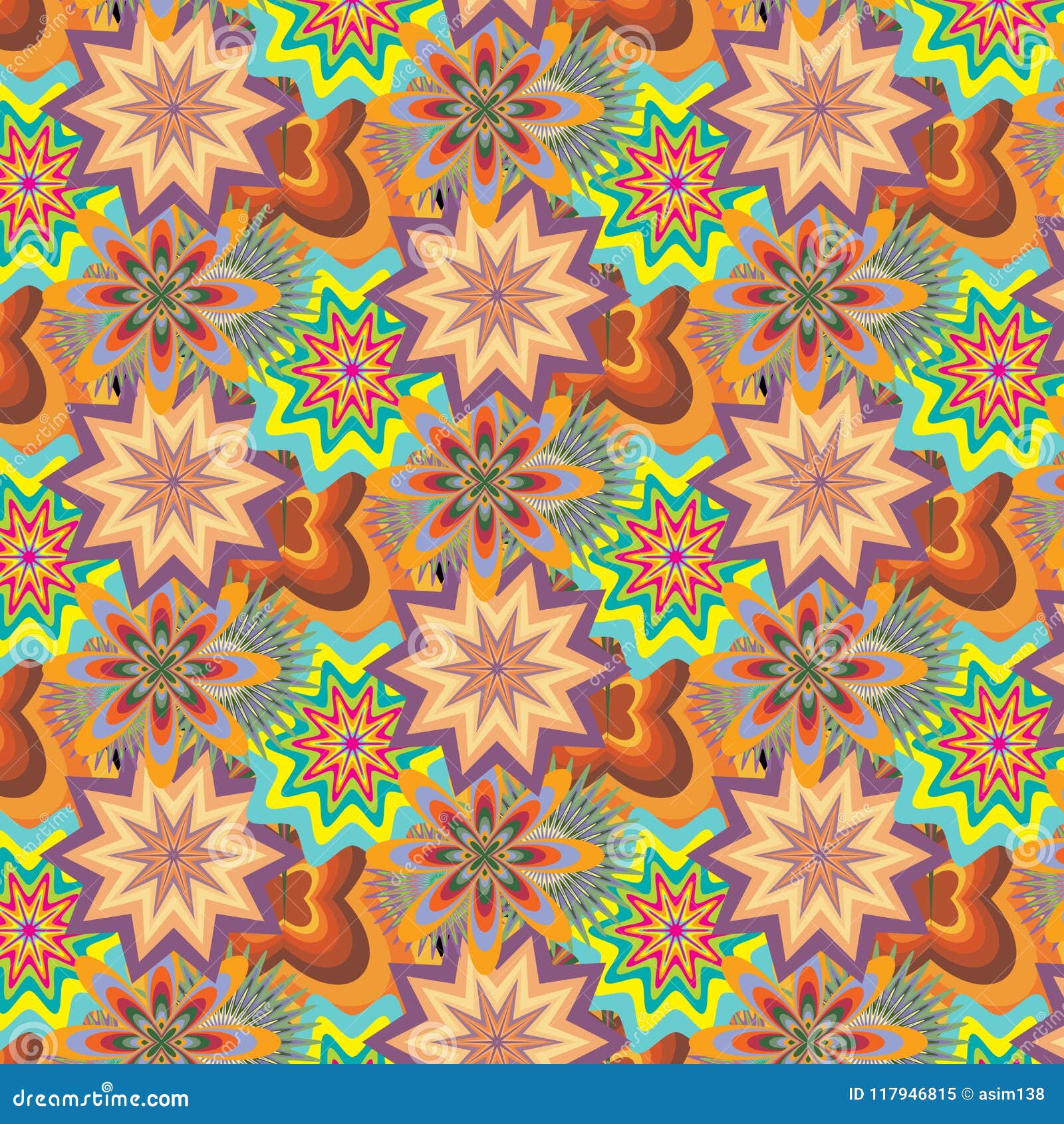 Vector Abstract Psychedelic Seamless Colorful Pattern. Repeating ...