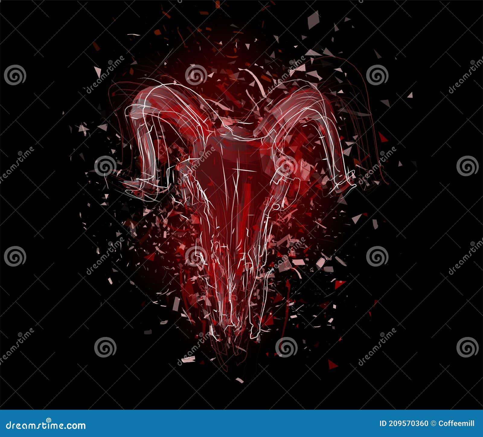 Vector Abstract Ram Skull Made of Red and White Particles on Black ...