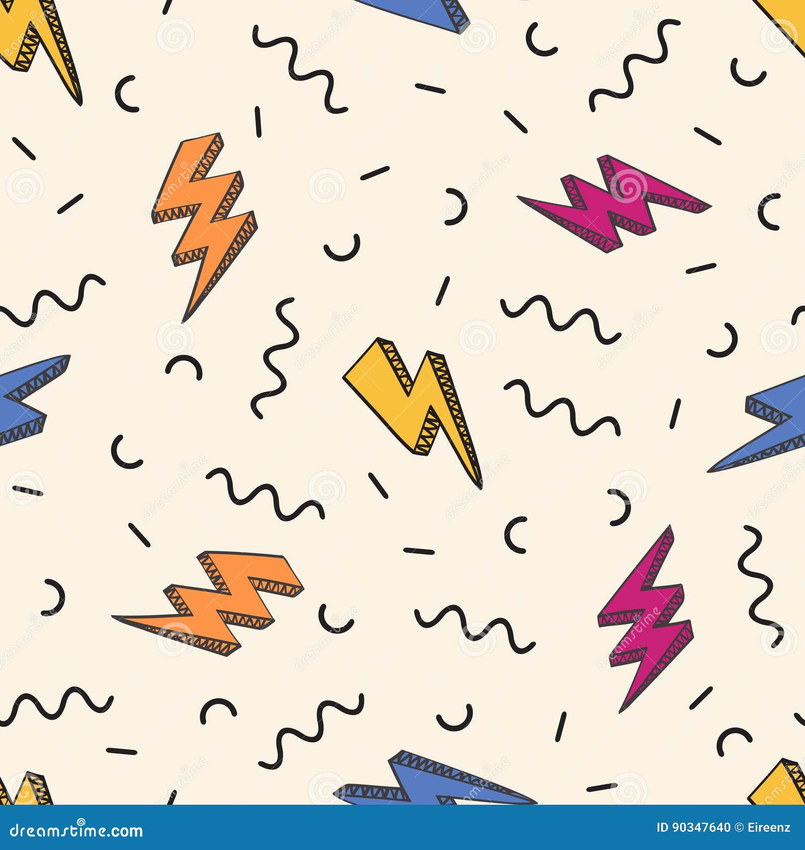 Vector Abstract Retro Pattern with Lightning Bolts and Geometric ...