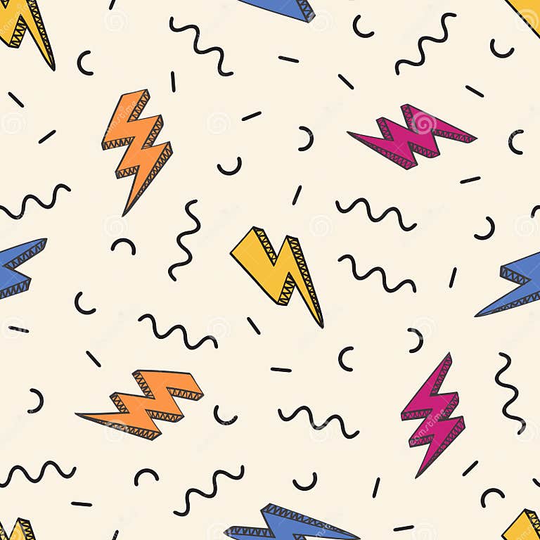 Vector Abstract Retro Pattern with Lightning Bolts and Geometric ...
