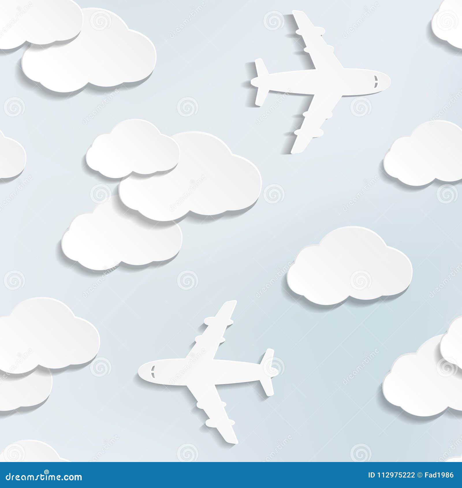 Vector Abstract Seamless Background with Paper Planes and Clouds Stock ...