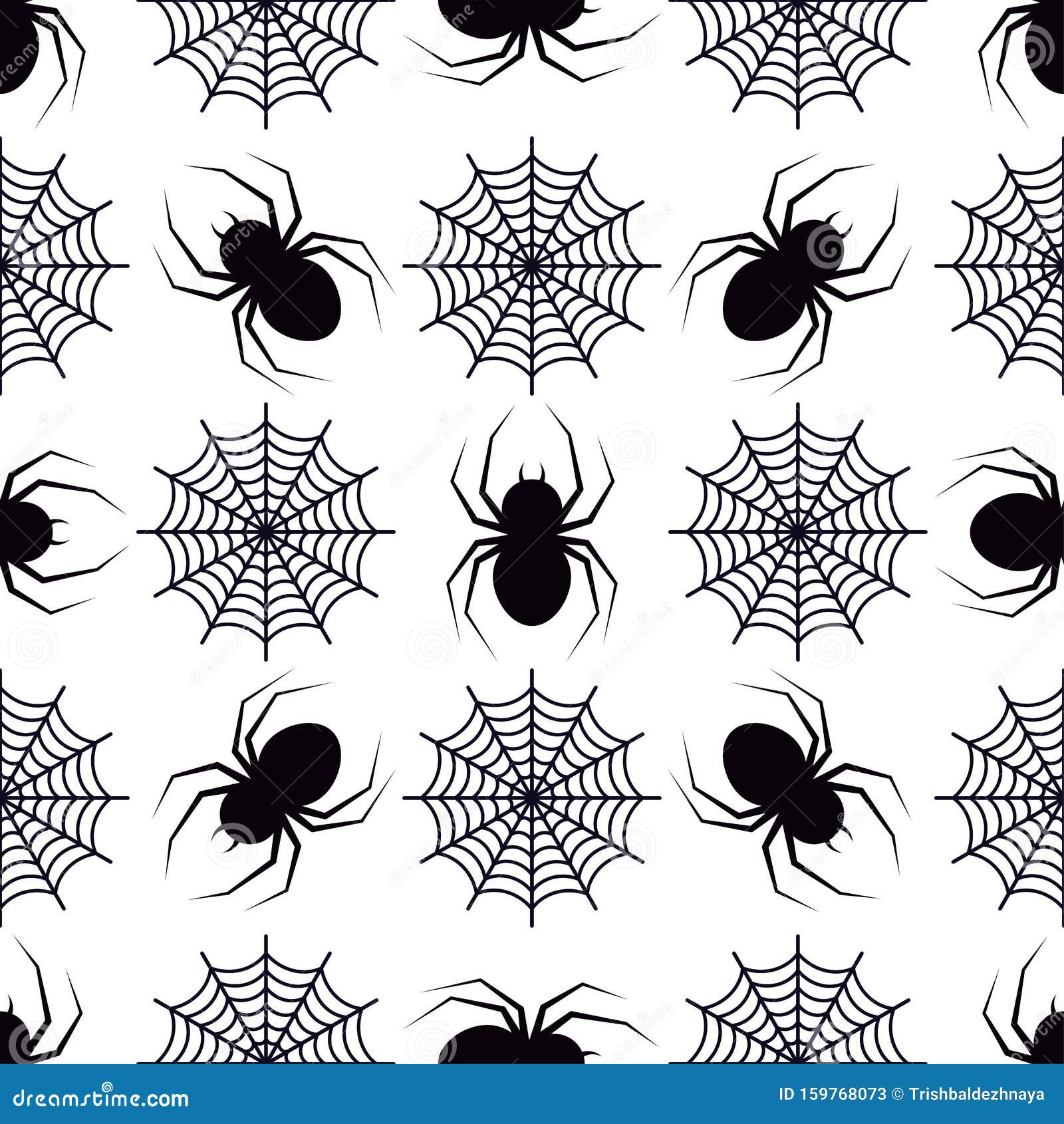 Vector Abstract Seamless Monochrome Pattern with Black Spider and Round ...