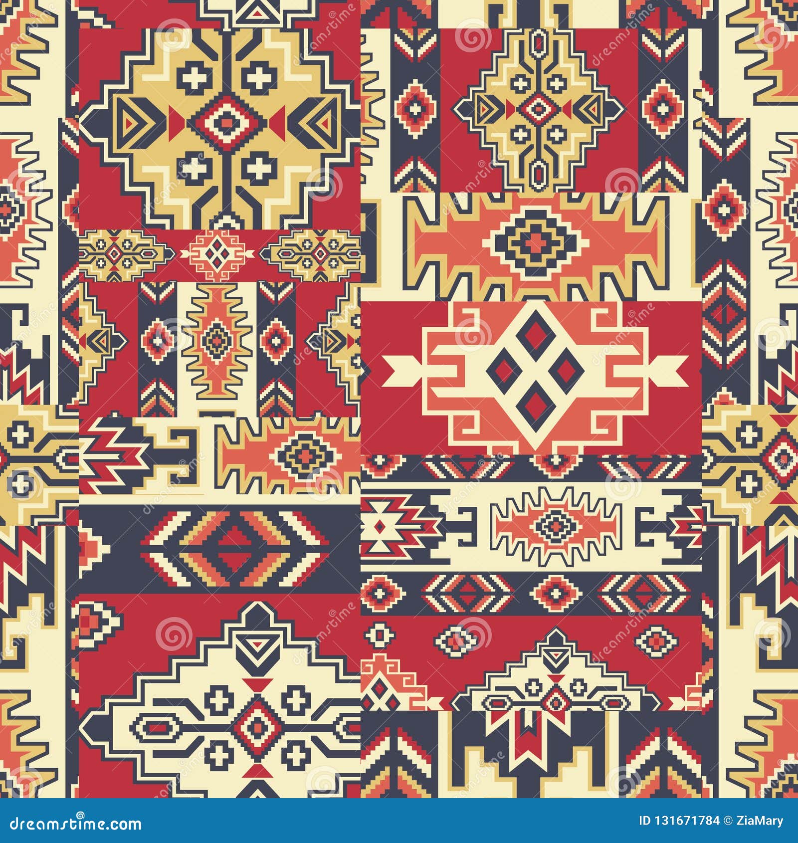 Native American Style Fabric Patchwork Wallpaper Stock Vector