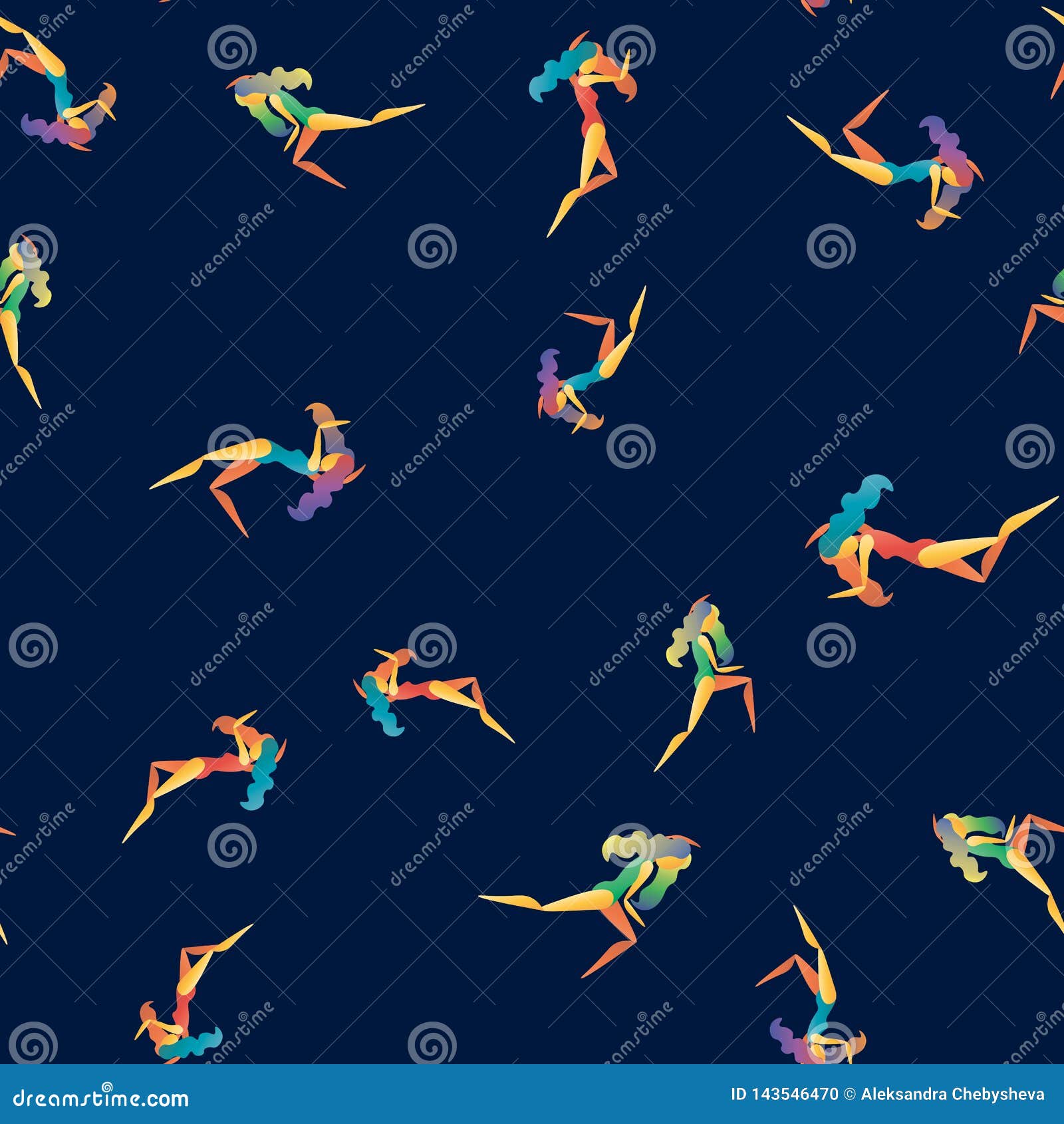 Vector Abstract Seamless Pattern with Dancing Girls Stock Illustration ...