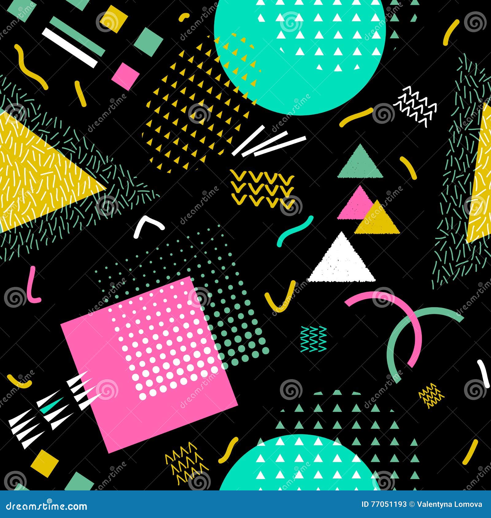 Vector Abstract Seamless Pattern with Geometric Shapes. Retro Memphis ...