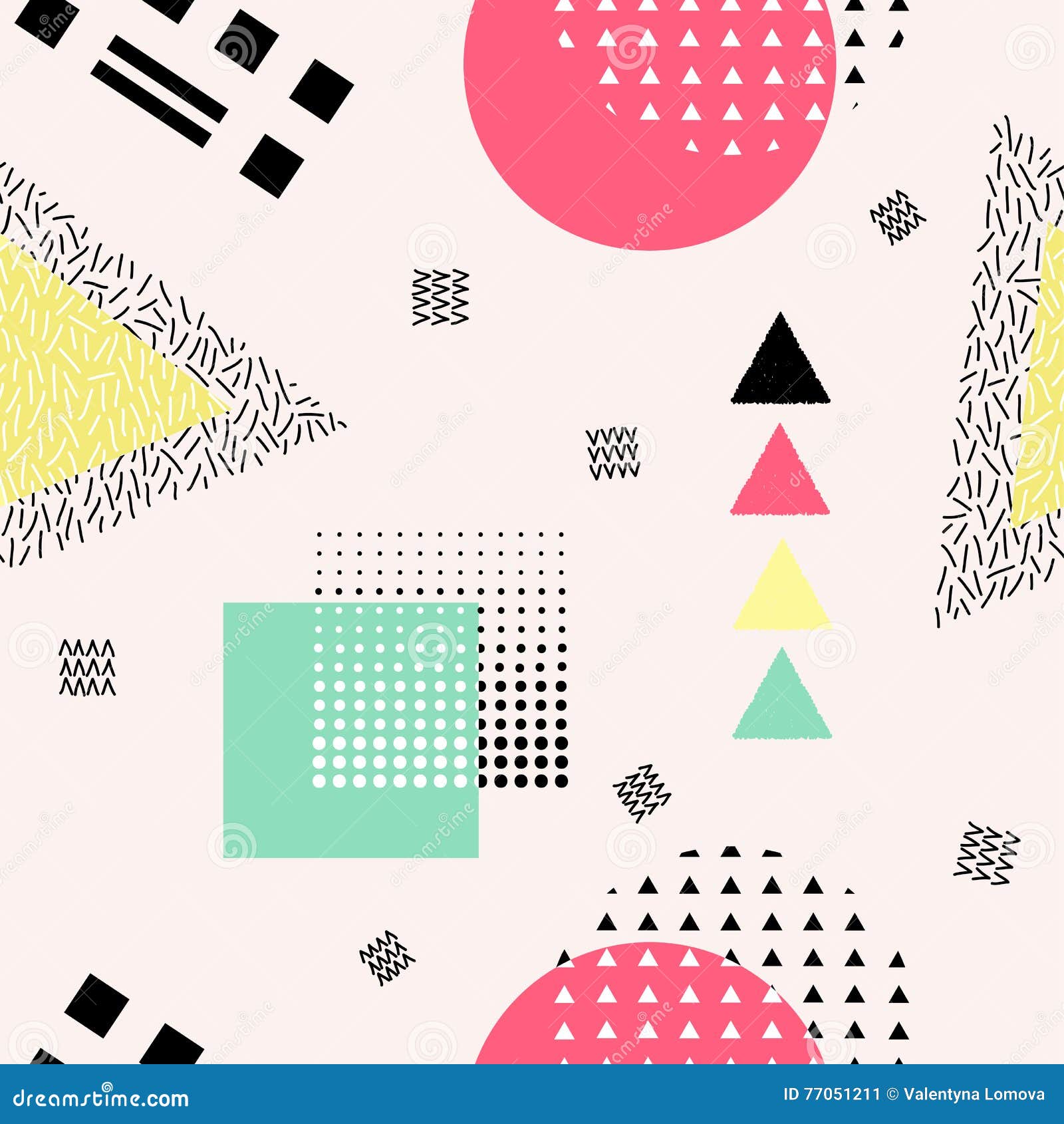 Vector Abstract Seamless Pattern with Geometric Shapes. Retro Memphis ...