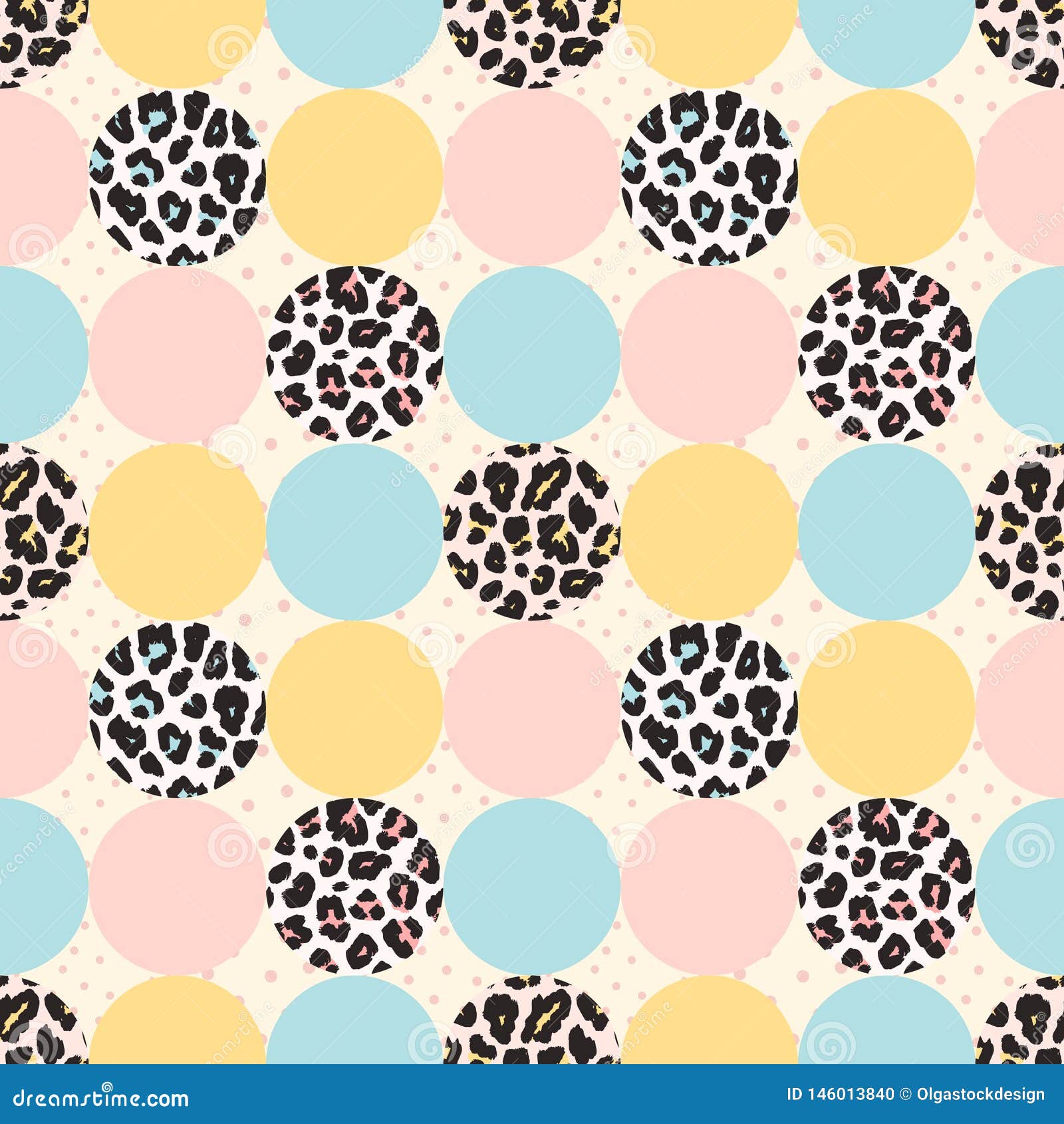 Vector Abstract Seamless Pattern with Leopard Print, Colorful Circles ...