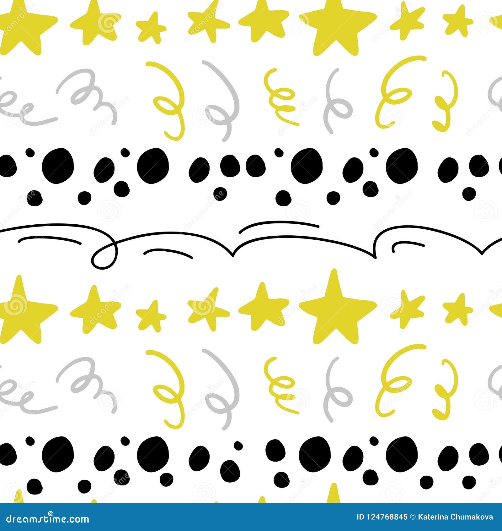 Vector Abstract Seamless Pattern with Stars, Confetti, Lines, Spots in ...