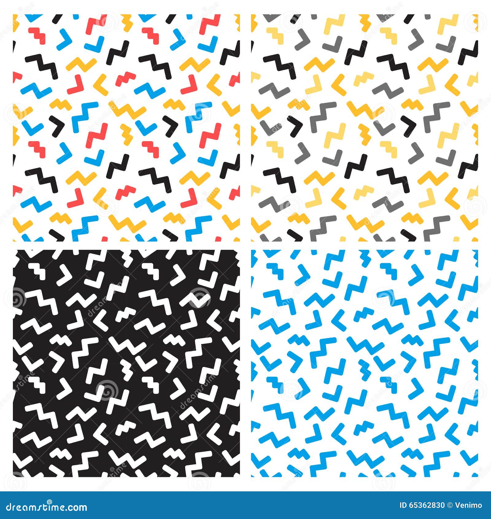 Vector Abstract Seamless Patterns in Trendy Pop Art Linear Style Stock ...