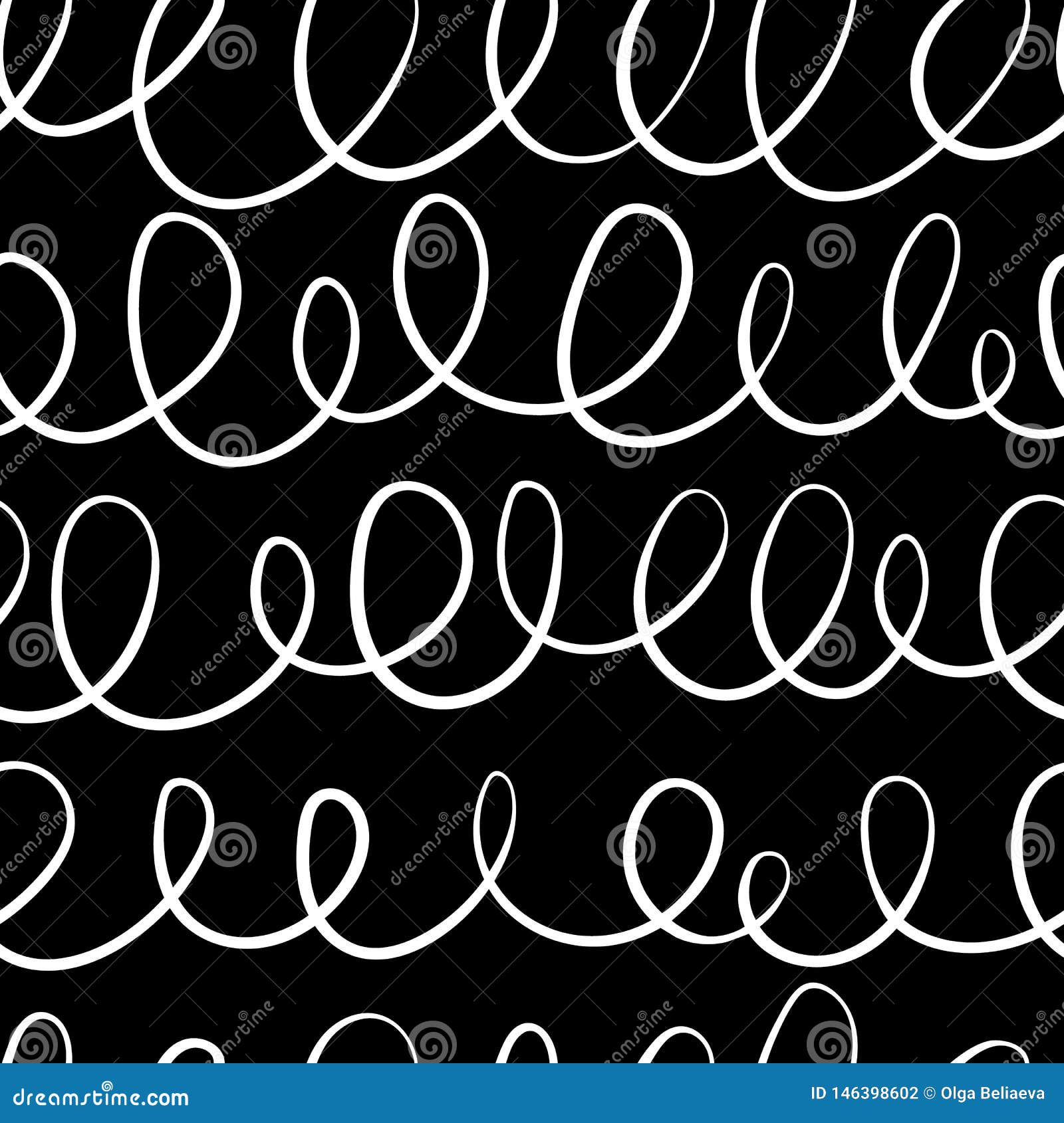 Vector Abstract Seamless Scribble Pattern on Black Stock Vector ...