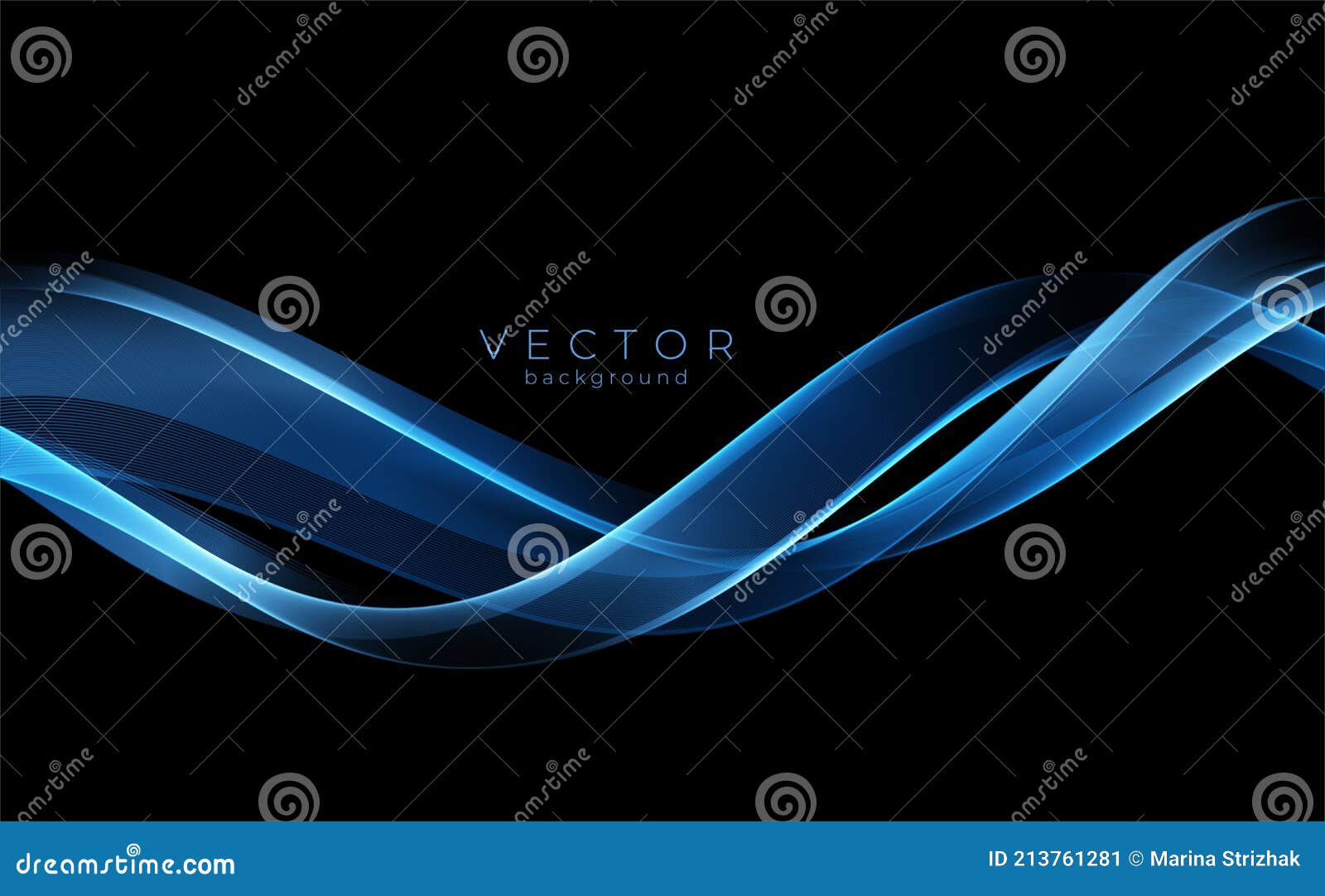 Vector Abstract Shiny Color Blue Wave Design Element on Dark Background ...