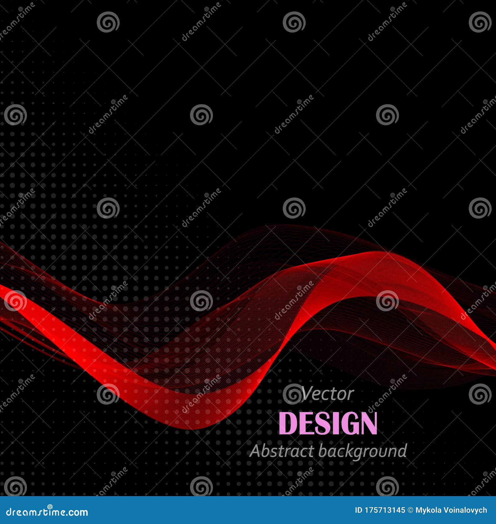 Vector Abstract Shiny Color Red Wave Design Element on Dark Background ...