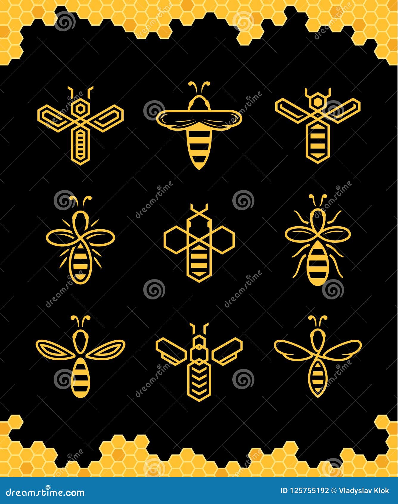 Vector Abstract Simple Bee Icons Stock Vector - Illustration of badge ...