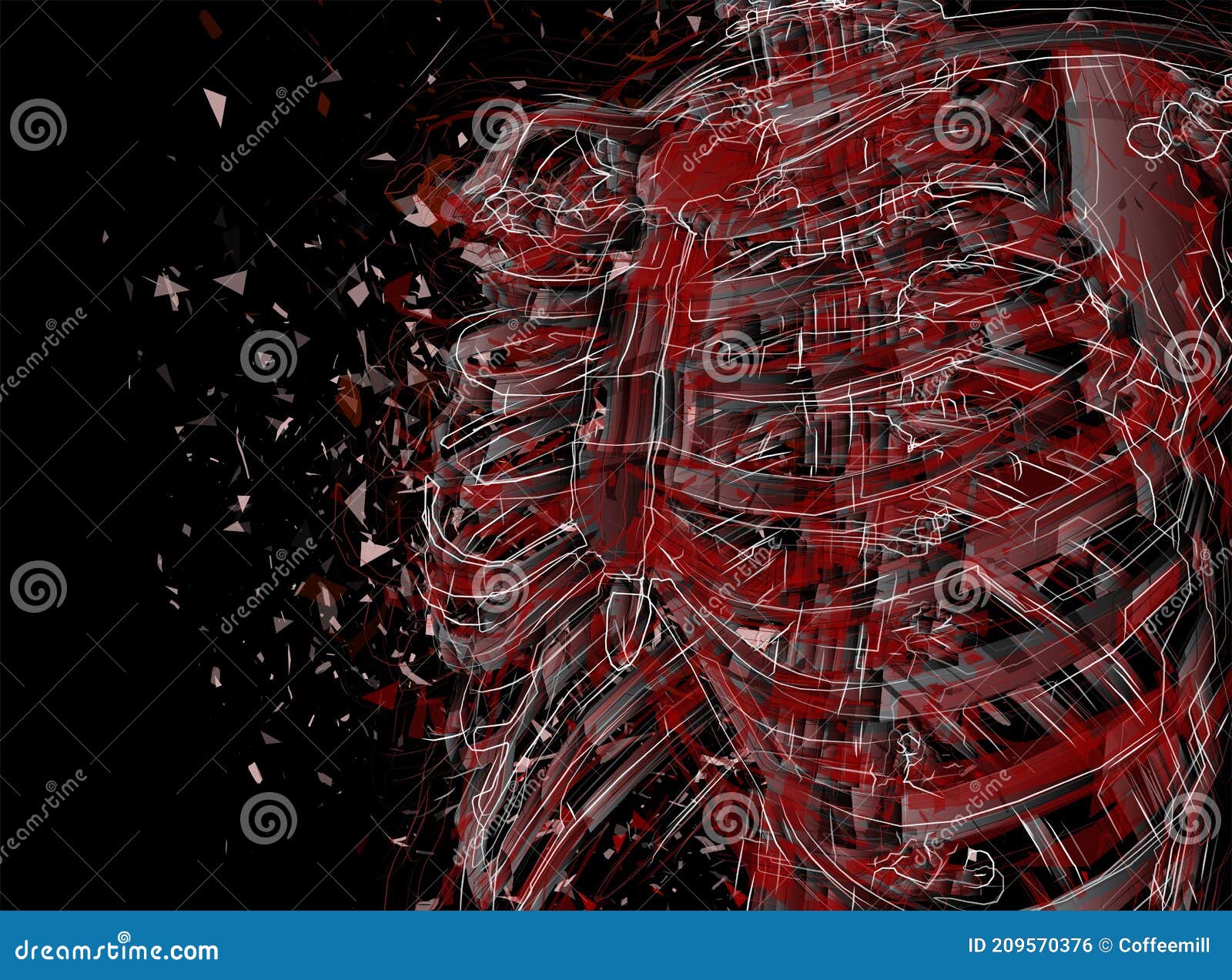 Vector Abstract Skeleton of Red and White Particles on Black Background ...