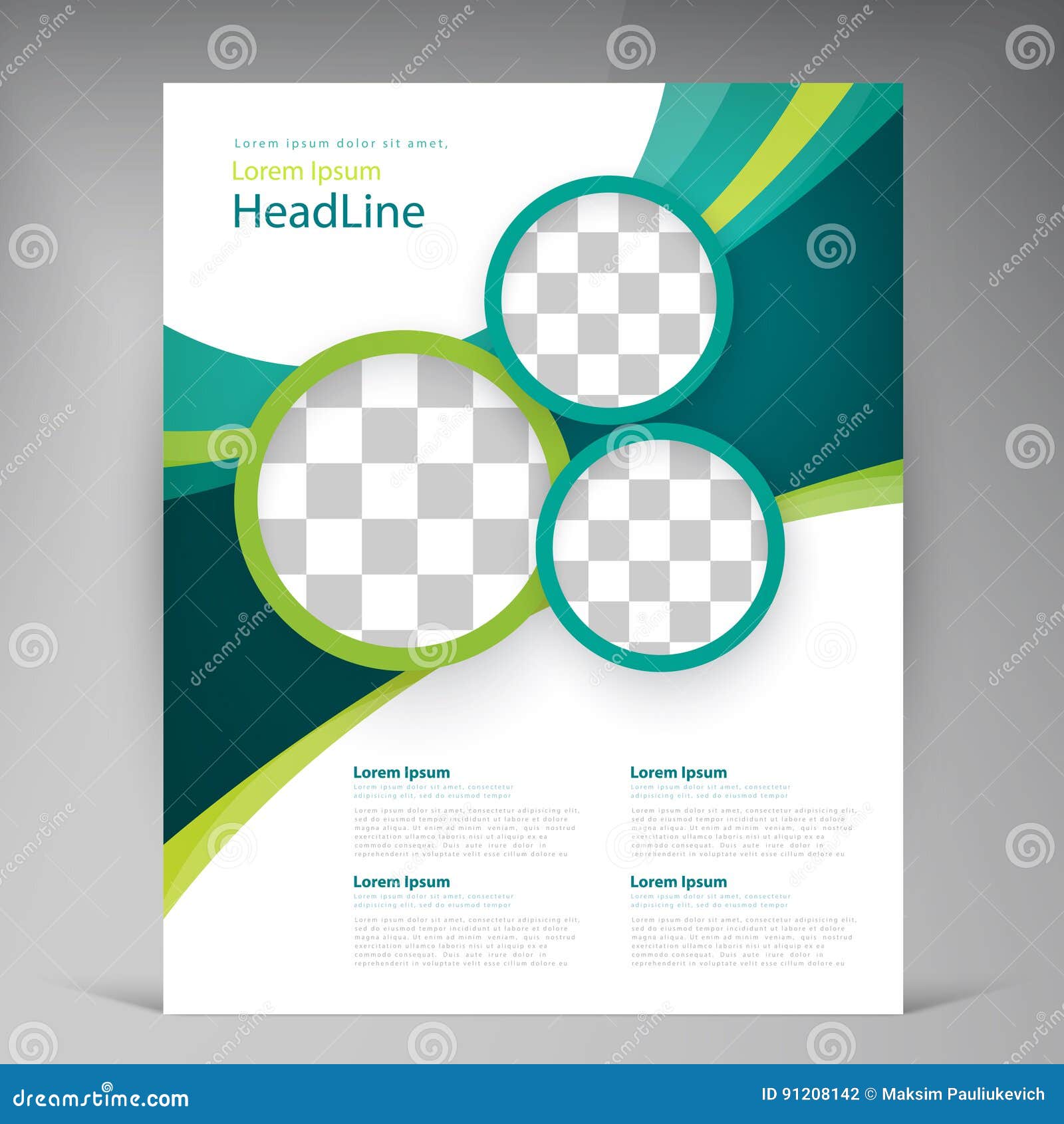 Vector Abstract Template Design Flyer, Cover with Turquoise and Green ...