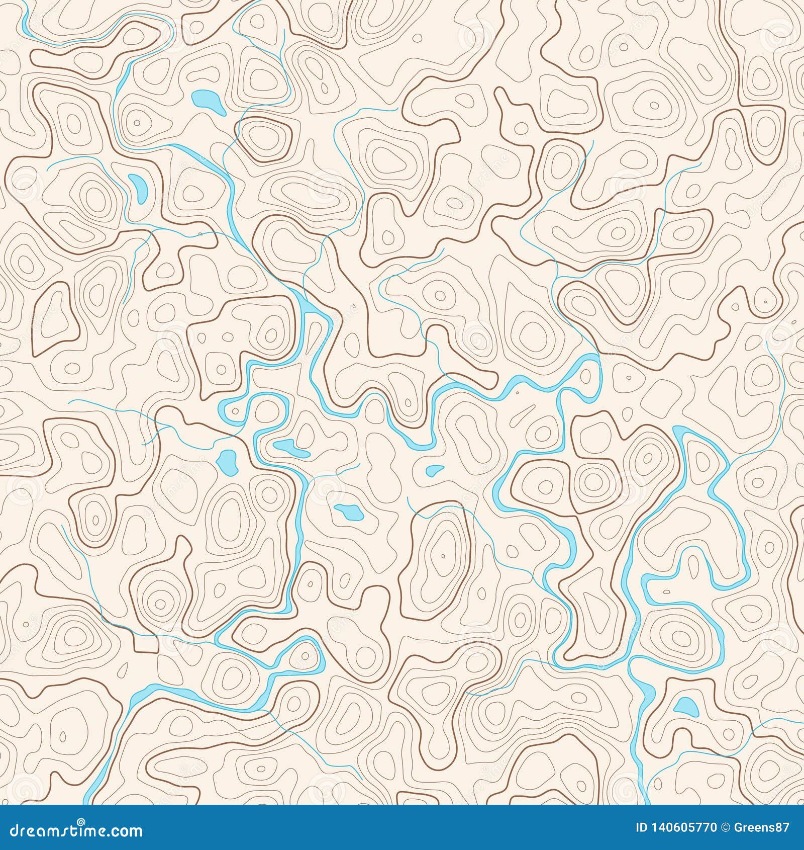 Vector Abstract Topography Map with River and Lakes. Stock Vector ...