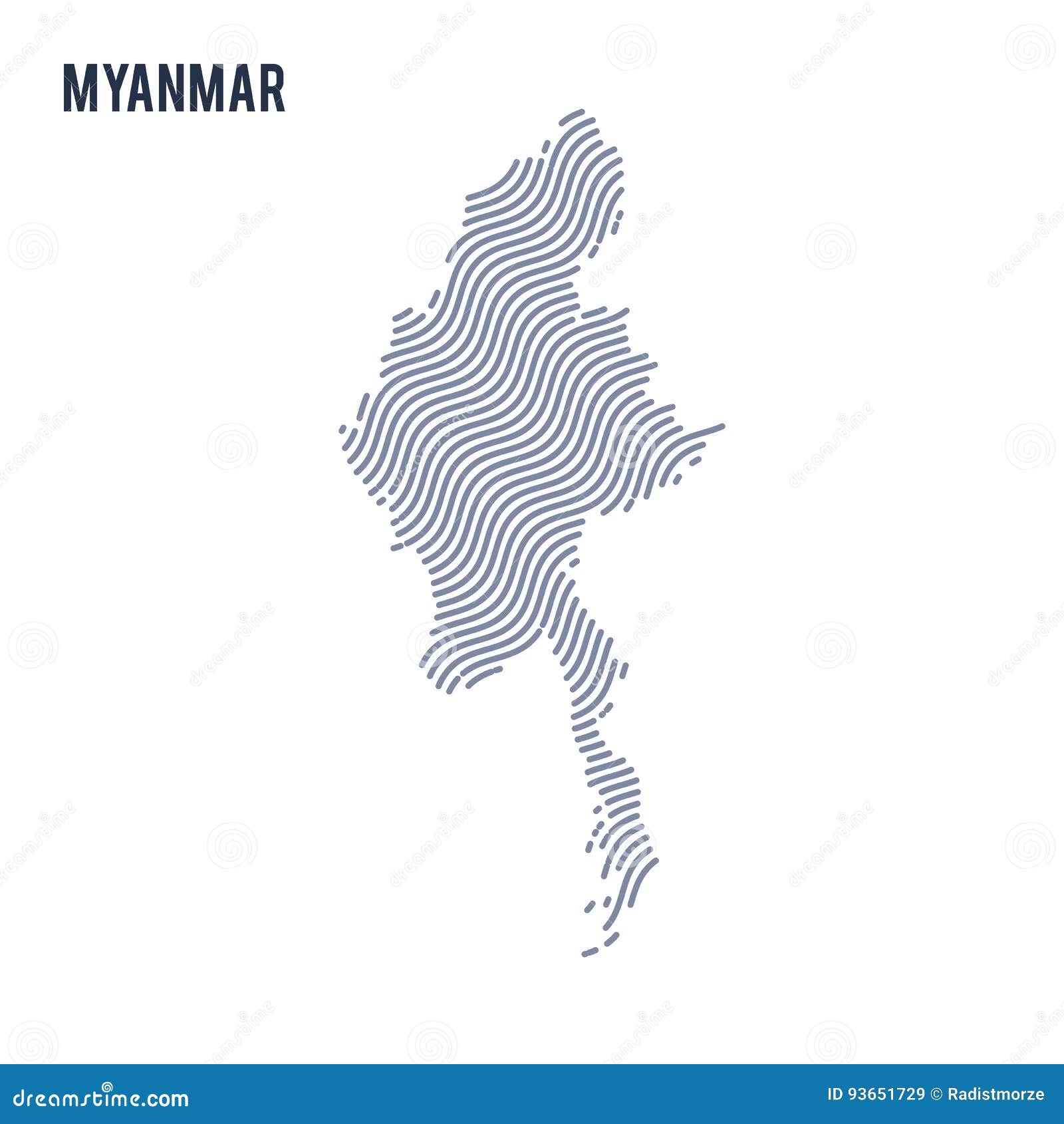 Vector Abstract Wave Map of Myanmar Isolated on a White Background ...