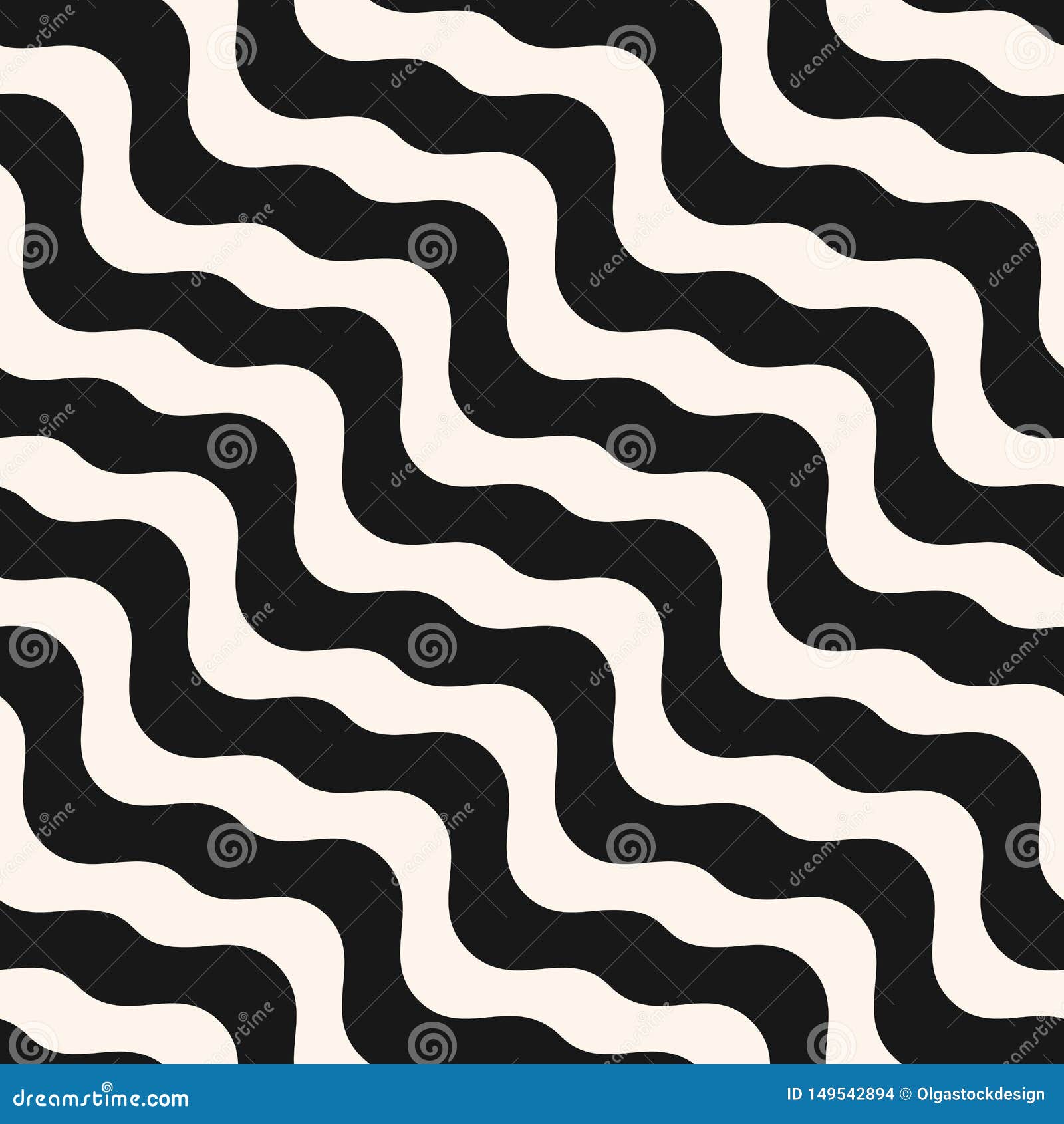 Vector Abstract Wavy Seamless Pattern. Black and White Waves Background ...