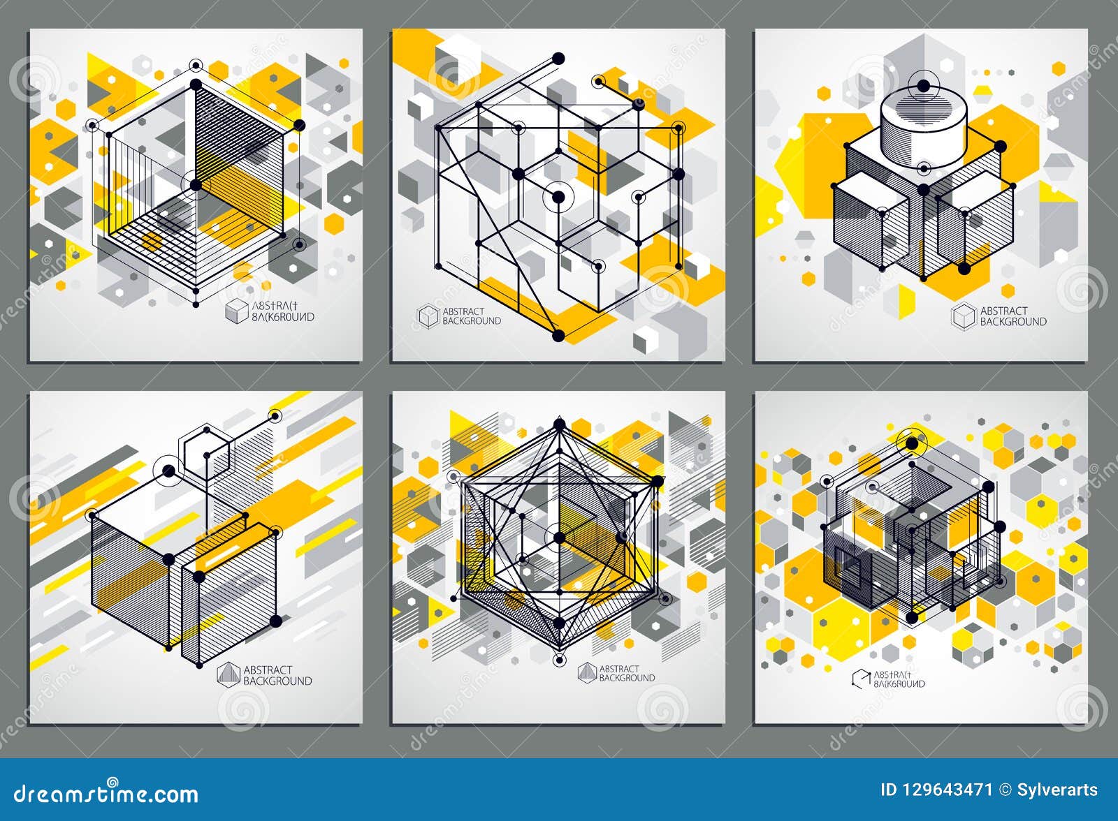 Vector Abstract Yellow Backgrounds Set Created in Isometric Mesh Stock ...