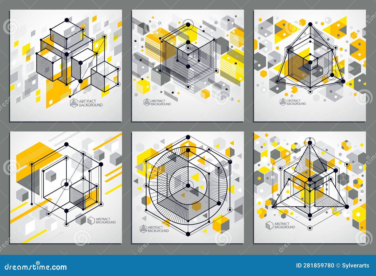 Vector Abstract Yellow Backgrounds Set Created in Isometric Mesh Lines ...