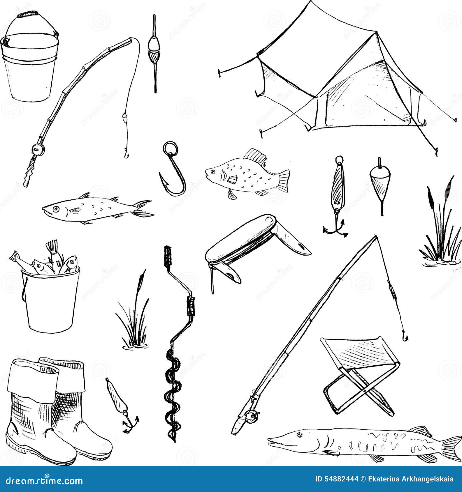Vector Accessories for Fishing Stock Vector - Illustration of doodle ...