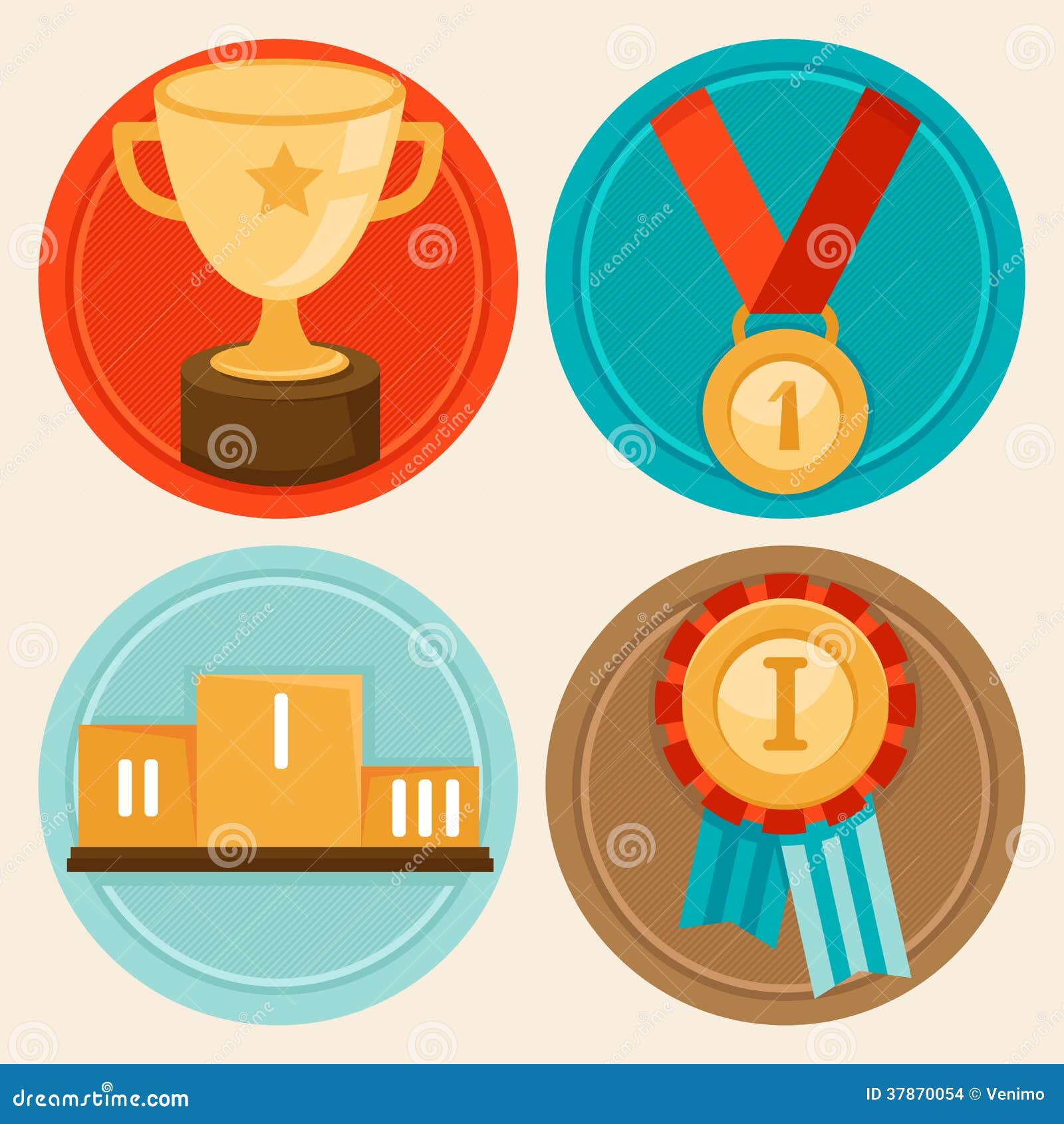 Vector Achievement Badges in Flat Style Stock Vector - Illustration of ...