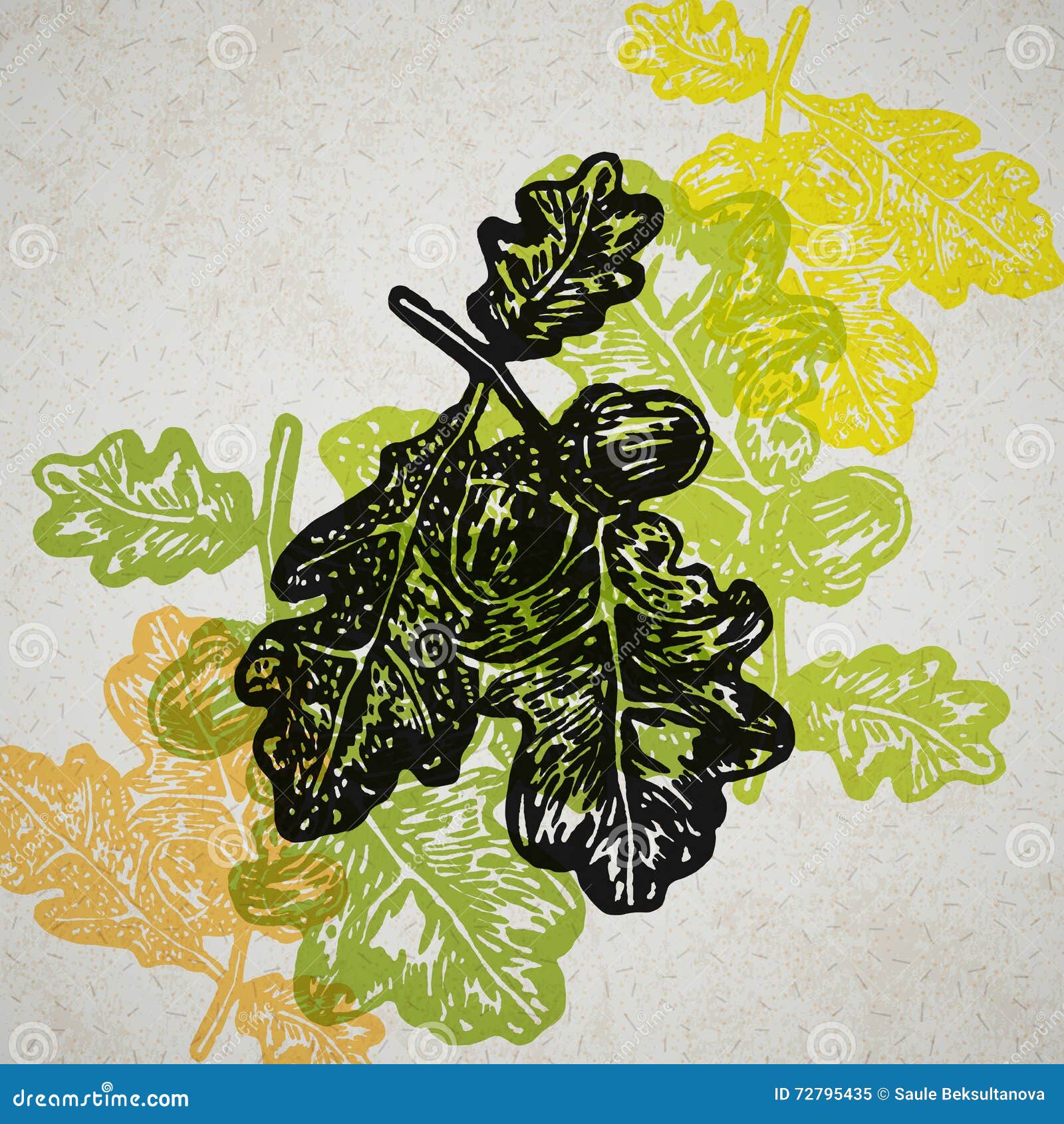 Vector Acorns and Oak Branch in Abstract Composition. Stock ...