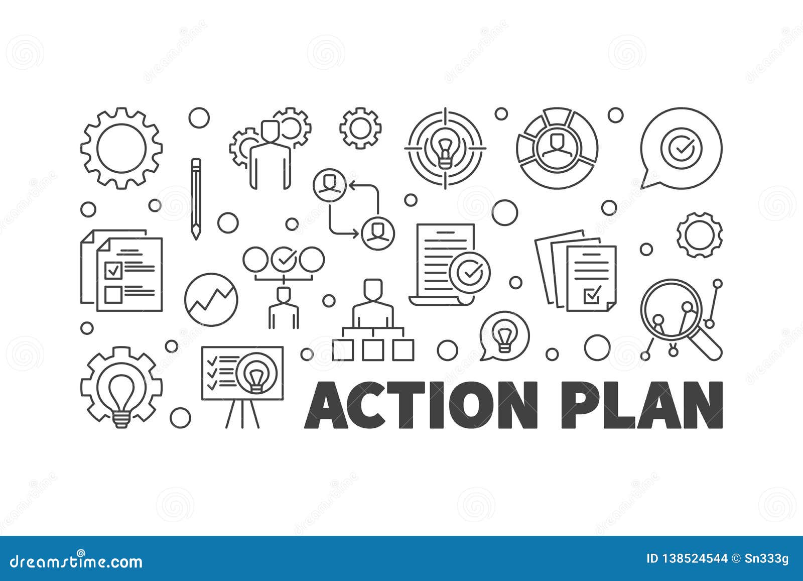 Vector Action Plan Horizontal Banner in Thin Line Style Stock Vector ...