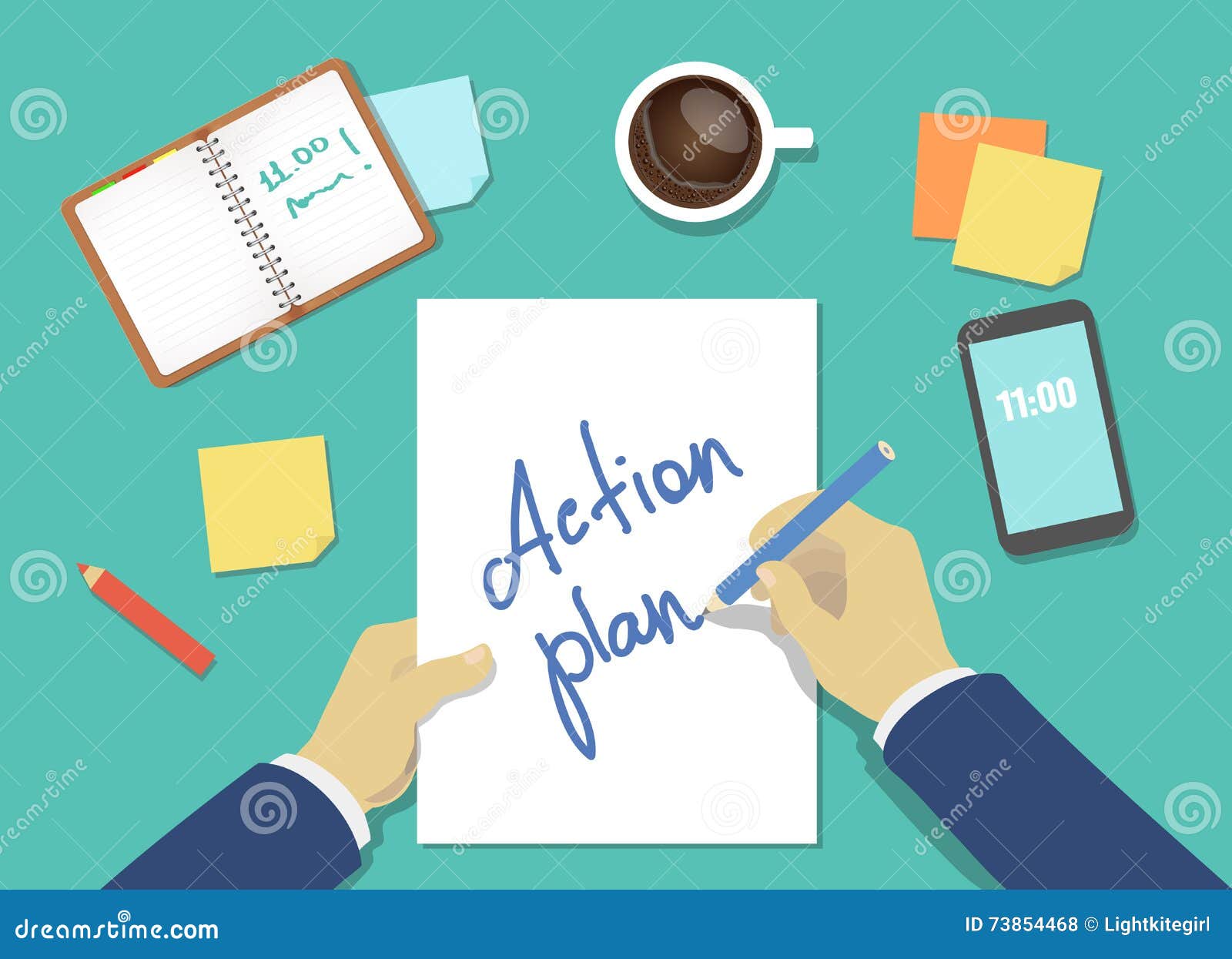 Vector Action Plan List Concept. Hands Stock Vector - Illustration of ...
