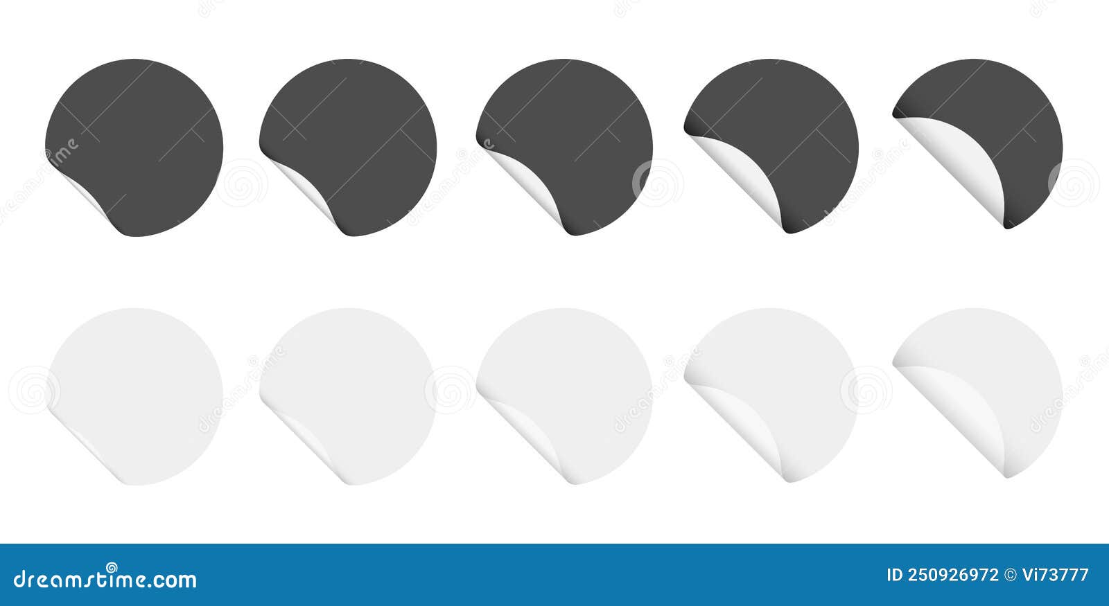 Vector Adhesive Round Sticker with Folded Corner. White and Black Empty ...