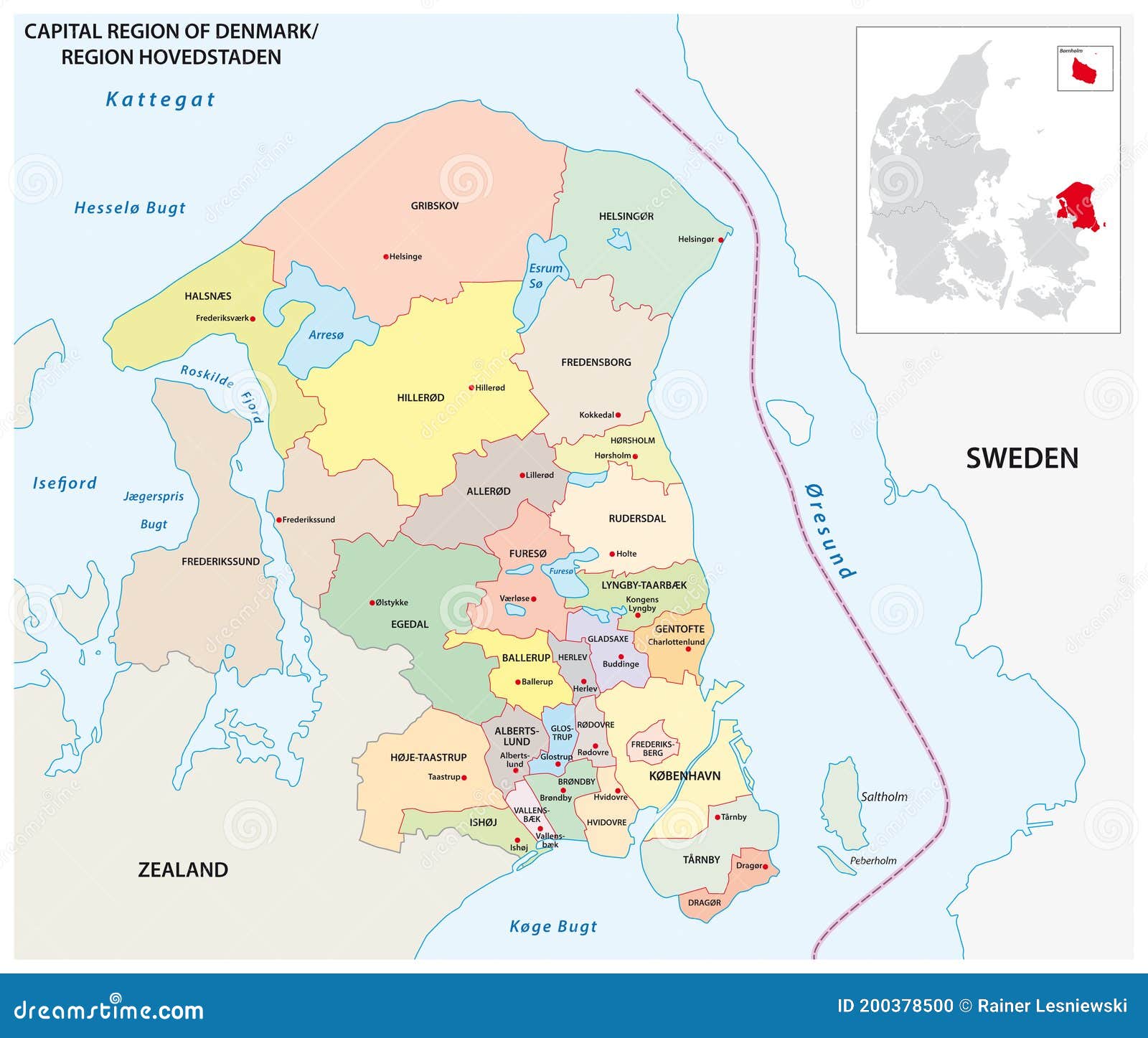 Vector Administrative Map of the Capital Region of Denmark Stock Vector ...