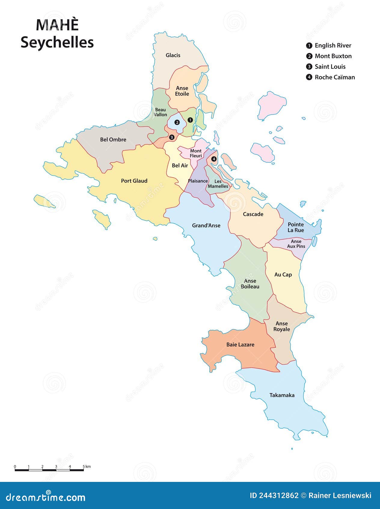Vector Administrative Map of Seychelles Island of Mahe Stock Vector ...