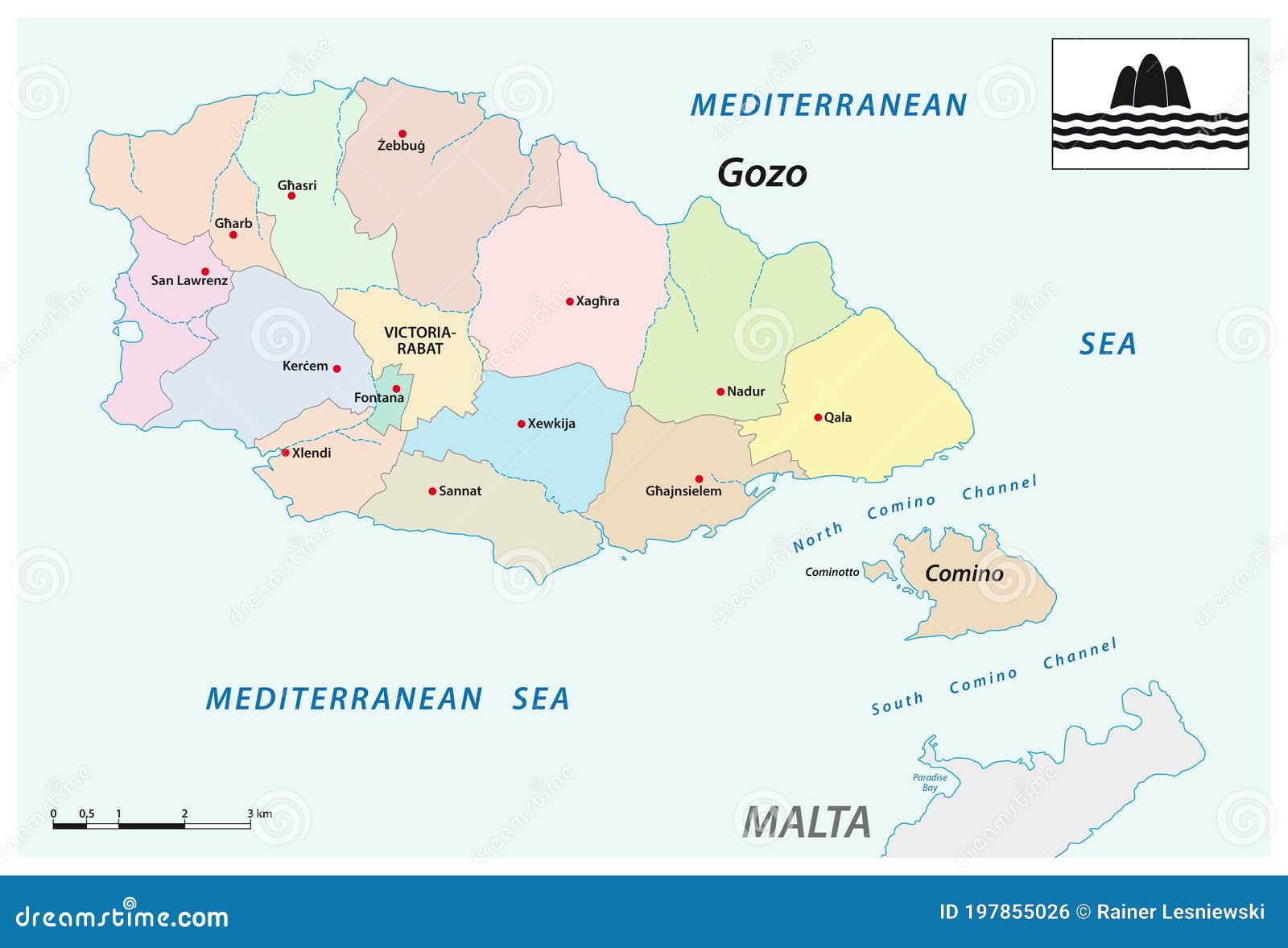 Vector Administrative Map of the Two Maltese Islands Gozo and Comino ...